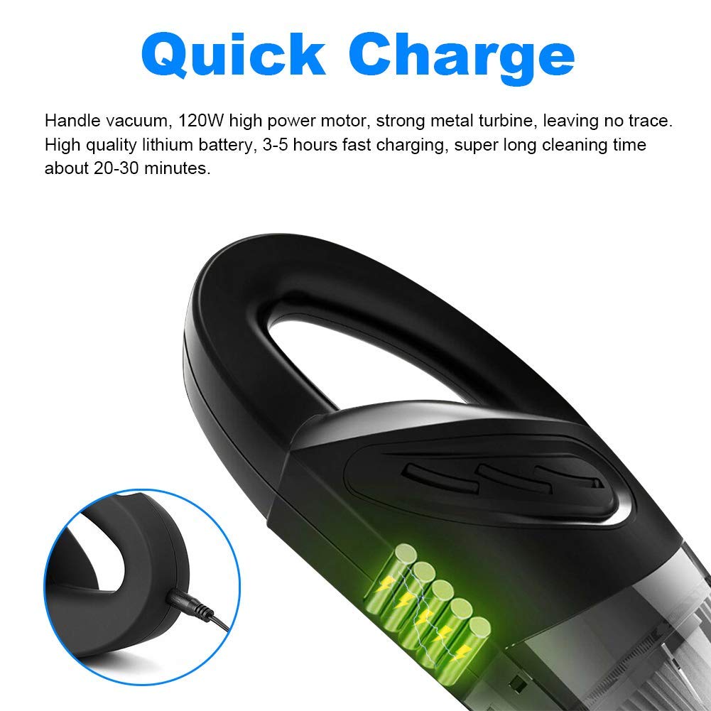 Dustbuster Handheld Vacuum YWUS Rechargeable Vacuum 7Kpa Handheld Cleaner with Filtration System, Cordless, Wet/Dry DC 12V and Low Noise(Black)