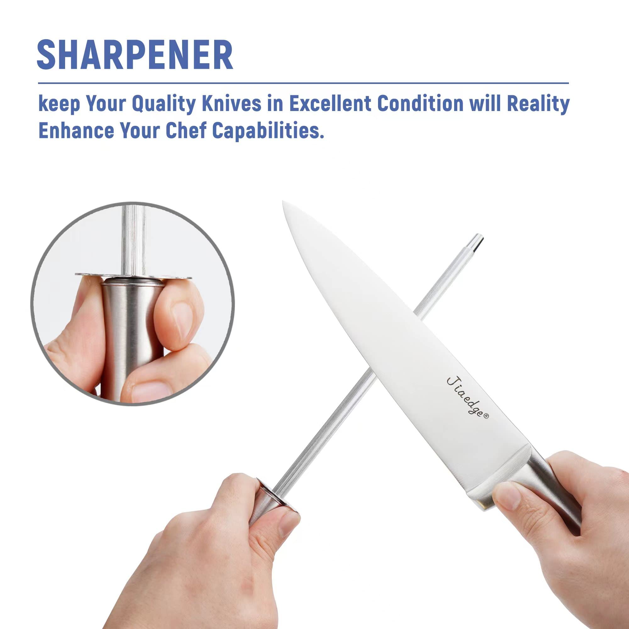 Knife Set, Jiaedae 15 Pieces Stainless Steel Knife Block Set with Acrylic Stand, Knife Sets for Kitchen with Block, Knife Set with Clear Block, Dishwasher Safe, Silver