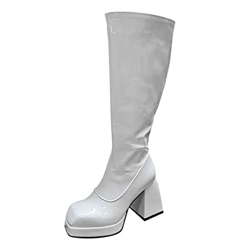 FASDNENDYS Womens Pointed Toe Knee High Boots Solid with Internal Boots Shoes High Short Water Boots for Women White