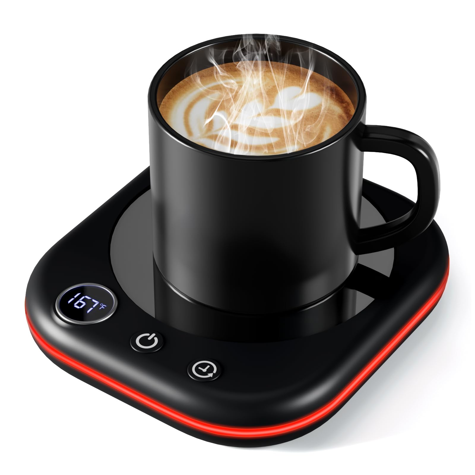 Mug Warmer Upgraded,Coffee Mug Warmer for Desk LEDs Light 3 Temp Settings (45-75℃) 1-12H Timer 4 H Auto Shut Off Beverage Cup Candle Warmer for Coffee Tea Milk(Black)