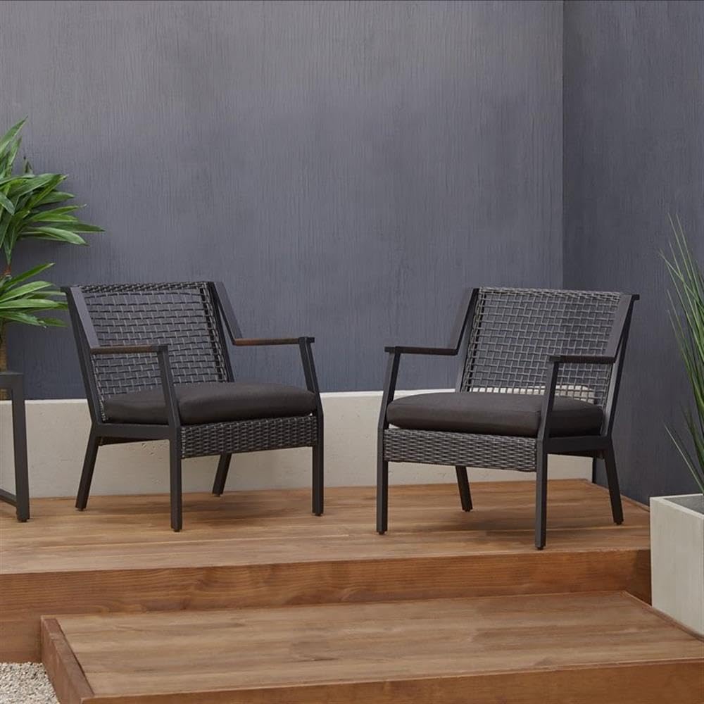 Real Flame Calvin Outdoor Chair Set of 2 - Powdered Aluminum Frame with Resin Wicker Weave