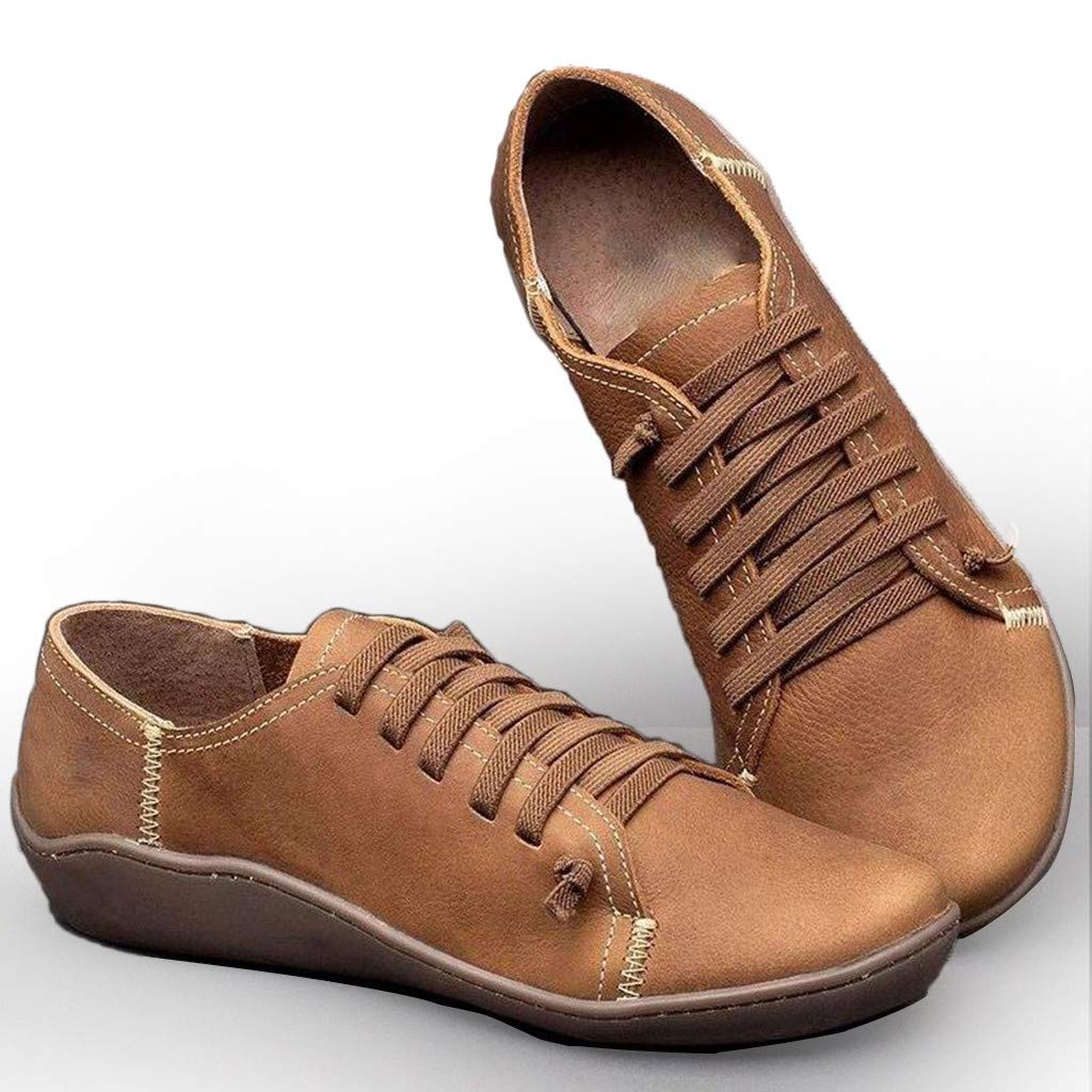 Toxz Women's Fashion Casual Rome Vintage Style Solid Flat with Comfortable Shoes Khaki