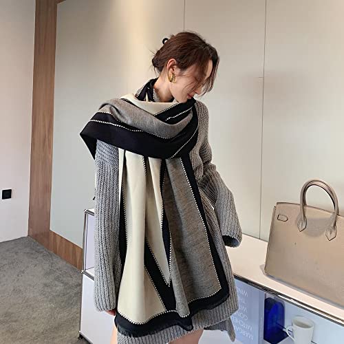 GPPZM Square Scarves Women Geometric Stripe Blanket Scarf Lady Winter Thick Shawl Scarf (Color : A, Size : One Size)