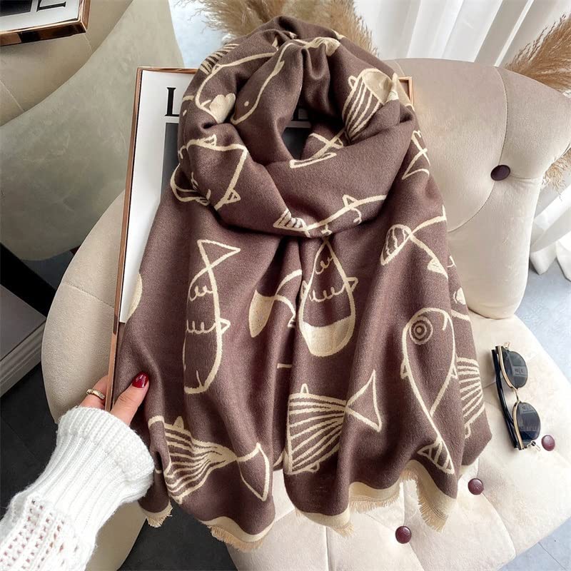 GPPZM Winter Scarf Women Soft Swimming Fish Scarves Wraps Thick Long Shawls Stoles Hijab (Color : B, Size : One Size)