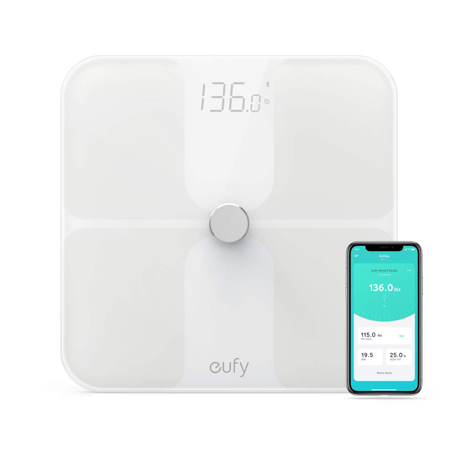 eufy Smart Scale with Bluetooth, Body Fat Scale, Wireless Digital Bathroom Scale, 12 Measurements, Weight/Body Fat/BMI, Fitness Body Composition Analysis, Black/White, lbs/kg.