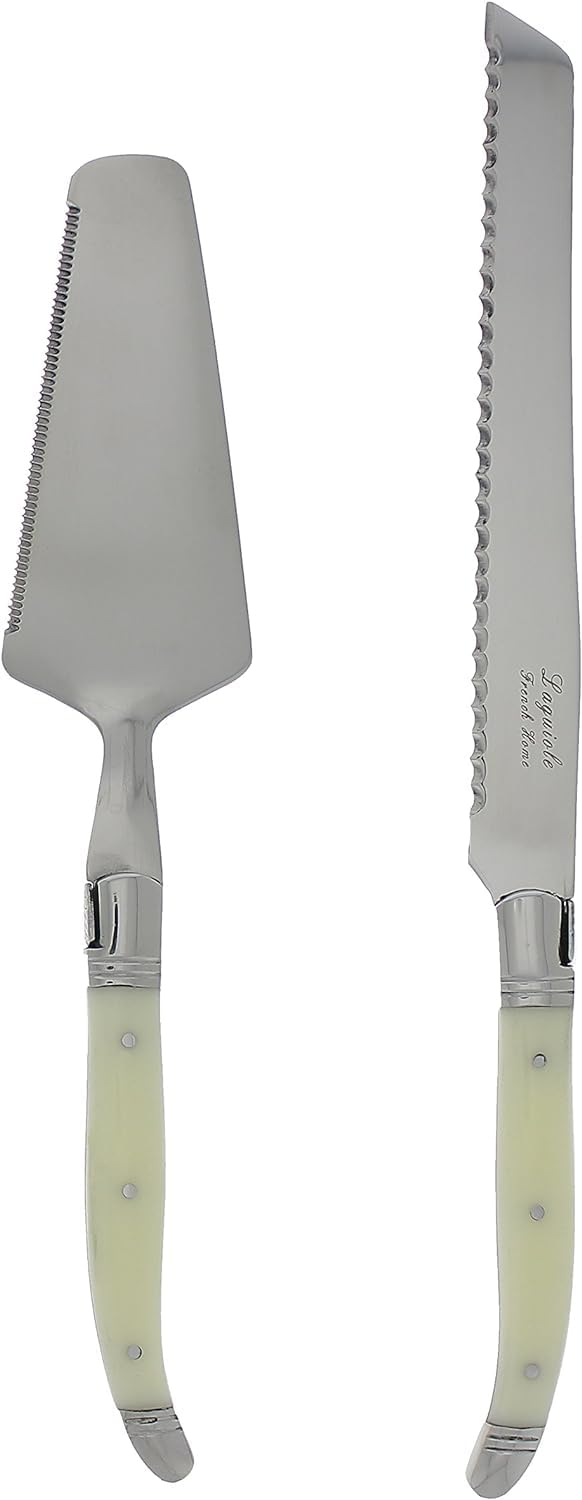 French Home Laguiole 2-Piece Cake Knife and Server Set β Luxurious Stainless Steel Cake Cutter & Server β Cake Cutting Set β Party, Home Dining, or Wedding Cake Knife and Server Set (Faux Ivory)