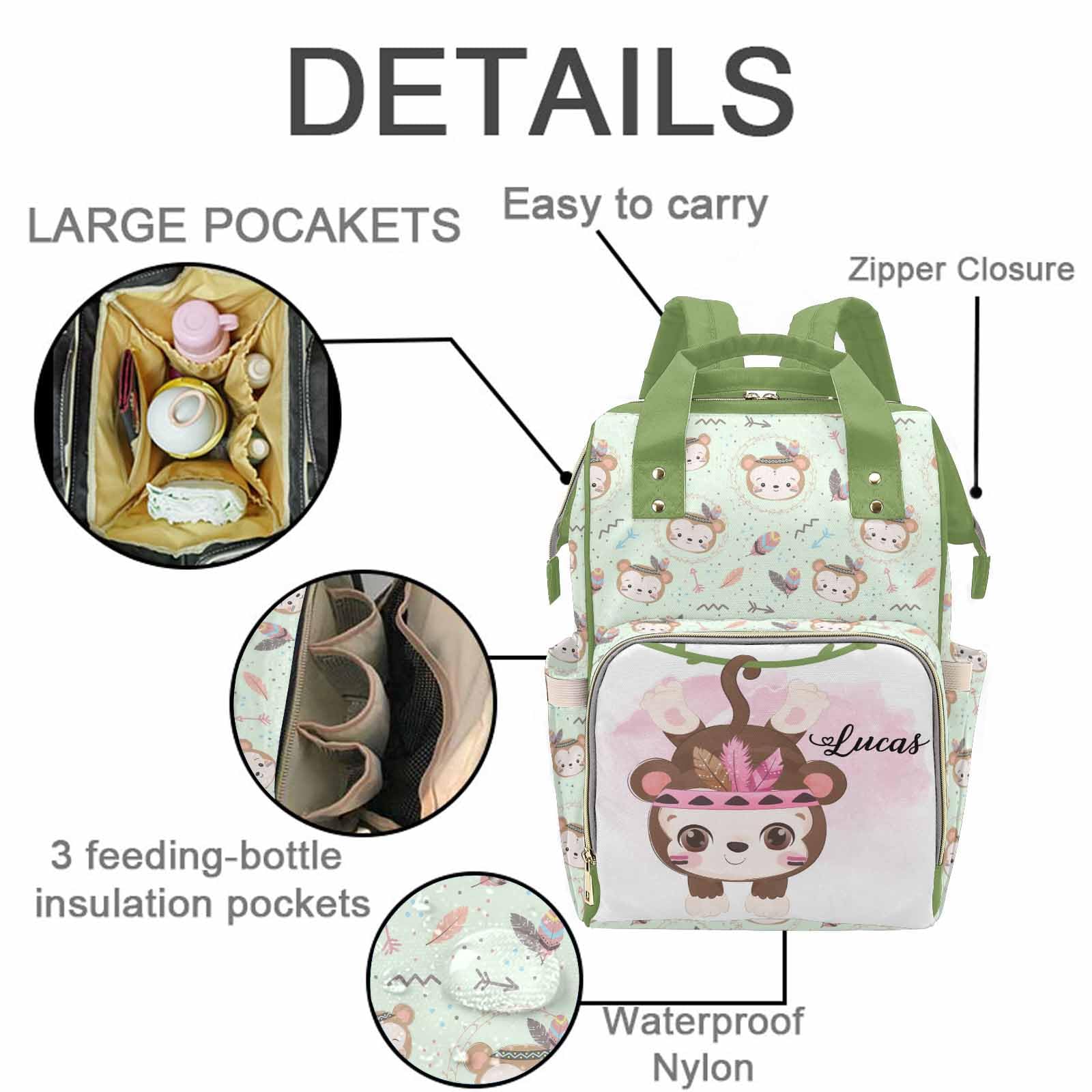 M YESCUSTOM Personalized Diaper Bag with Name, Custom Waterproof Nylon Mommy Nursing Daypack with Large Capacity for Travel Birthday Gift for Women