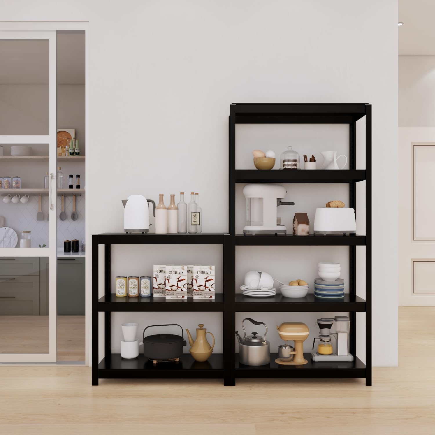 iDEKAI 3 Tier Steel Storage Shelves, Garage Shelving, Heavy Duty Adjustable Garage Shelves, Utility Rack, Shelving Units for Storage, Kitchen, Warehouse,Pantry, Closet, 35.5H 35.5W'' x 15.8" D, Black