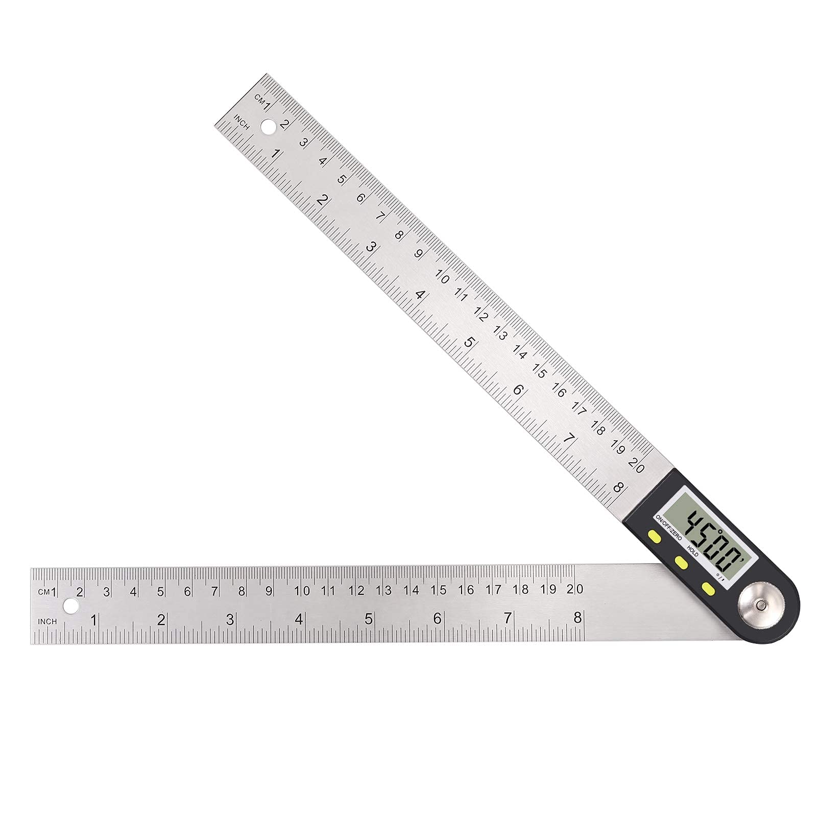 DuvinDD Digital Angle Finder Ruler, 2-in-1 360°Angle Measuring Tool 8 inch/200mm Digital Protractor with Zeroing and Locking Functions for Woodworking, Stainless Steel Angle Ruler