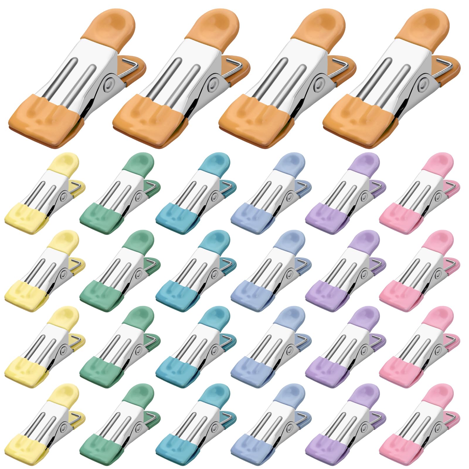 Tinfol Clothes Pins, 28 Pack Clothes Pins for Hanging Clothes, Colored Chip Clips, Clothes Pins Heavy Duty Outdoor, Stainless Steel Mini Clothespins for Food, Socks, Towel, Bag, Photo (Mixed 7 Colors)