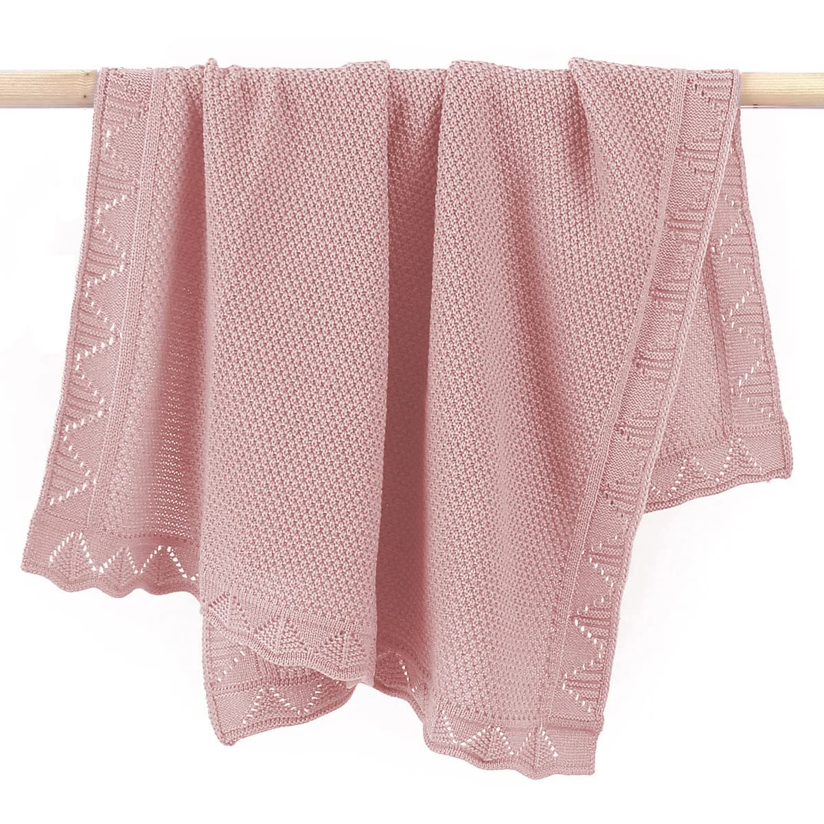 Organic Cotton Baby Blanket Knitted Toddler Blanket Soft Nursery Swaddling Blankets (Pink, 30x40)