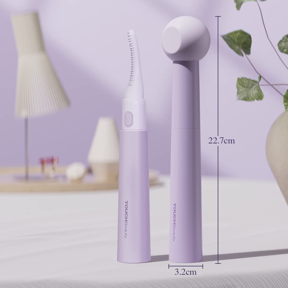 Heated Eyelash Curlers, TOUCHBeauty Electric Lash Curler Rechargeable with Dual-Sided Silicone Comb, 2-Level Temperature, No Pinching, Natural Curling Violet