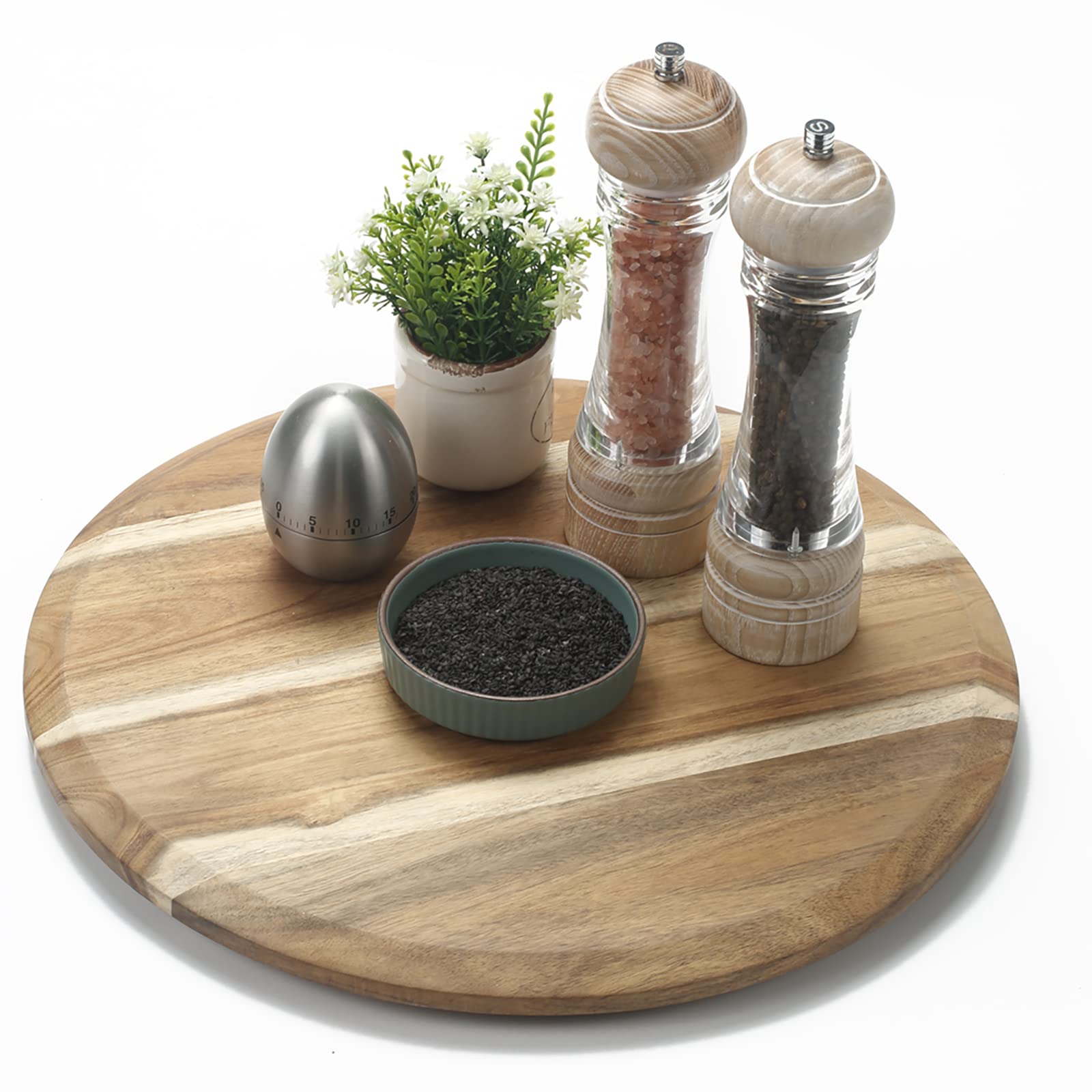 EVERBBKING 15 inch Acacia Wood Lazy Susan Kitchen Organizer Turntable for Cabinet Pantry Table Organization Spice Oil Storage