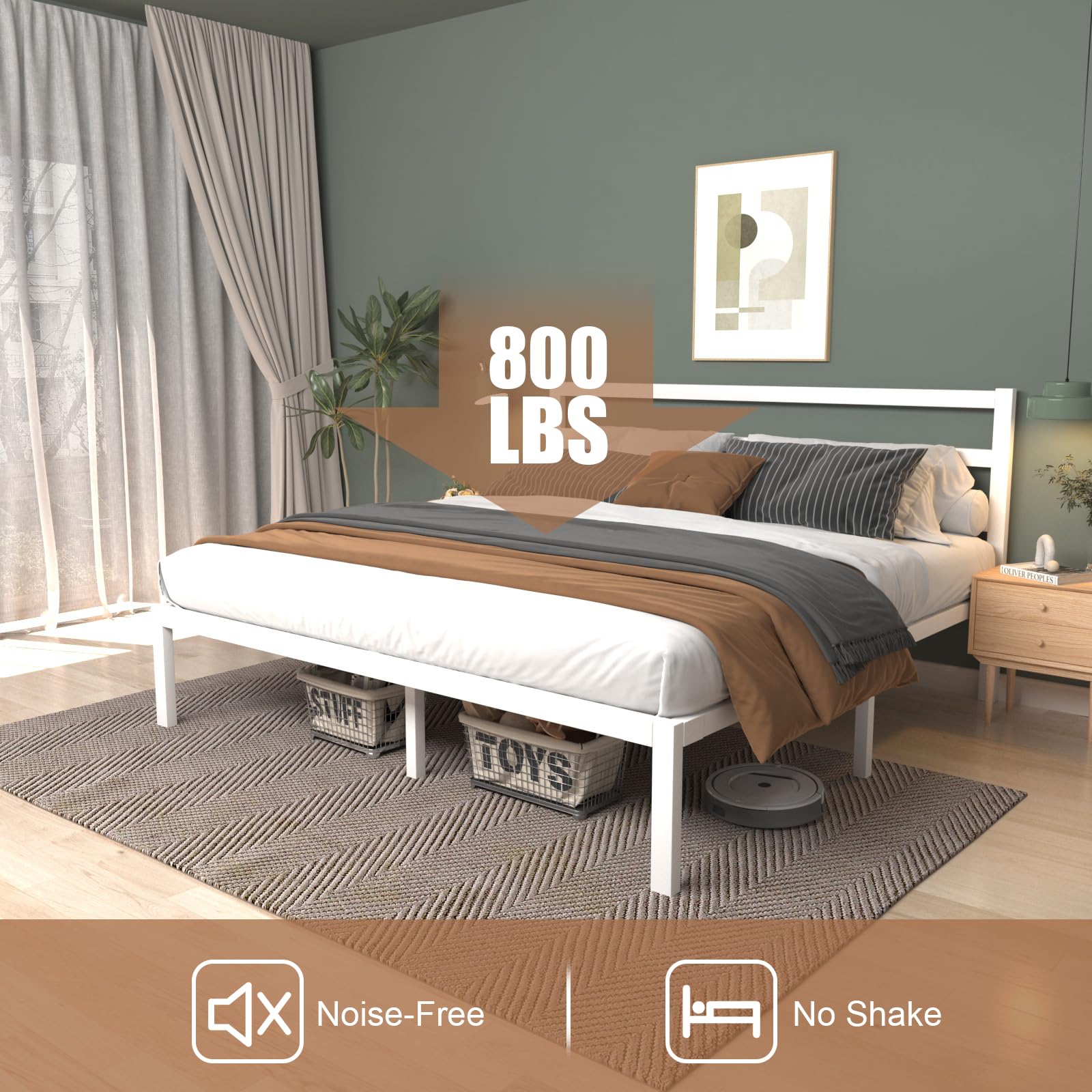 LoVinson Queen Size Bed Frame, Heavy Duty Platform Bed Frame with Strong Metal Foundation,Under Bed Storage,Mattress Foundation,No Box Spring Required,Easy Assembly, Black