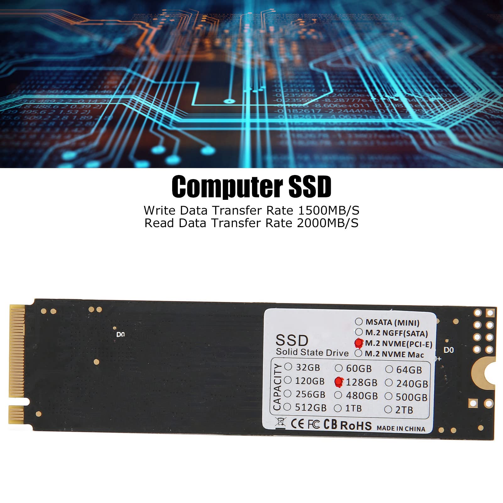 M.2 NVME SSD, High Speed Pcle Transfer Channel, High Impact Resistance, Low Power Consumption No Sound Anti Vibration, e Campaign Platform Standard Suitable for Computers(128GB)