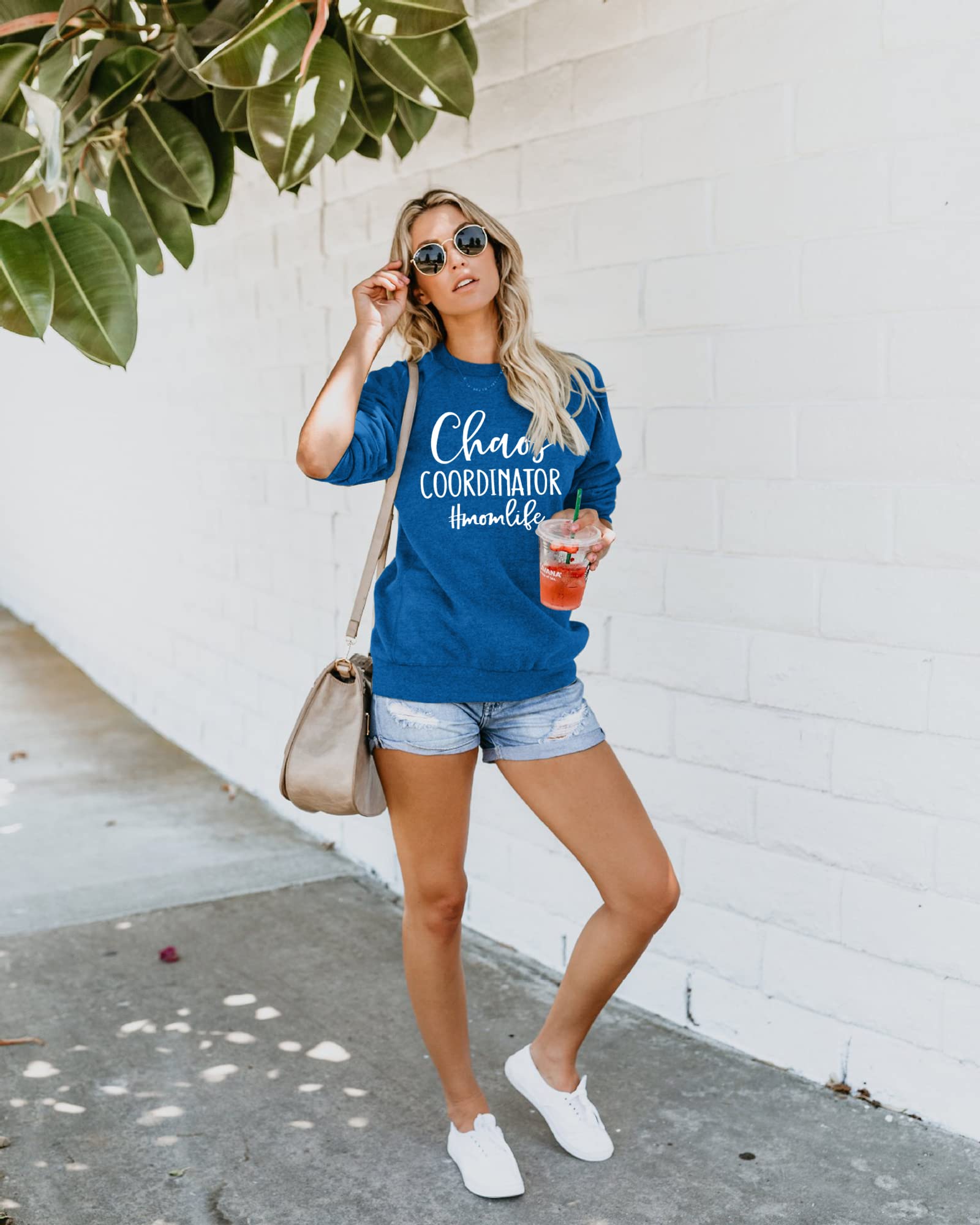 FASHGL Chaos Coordinator Sweatshirt Women Mom Life Pullover Blouse Cute Causal Lightweight Tops (Blue, XXL)