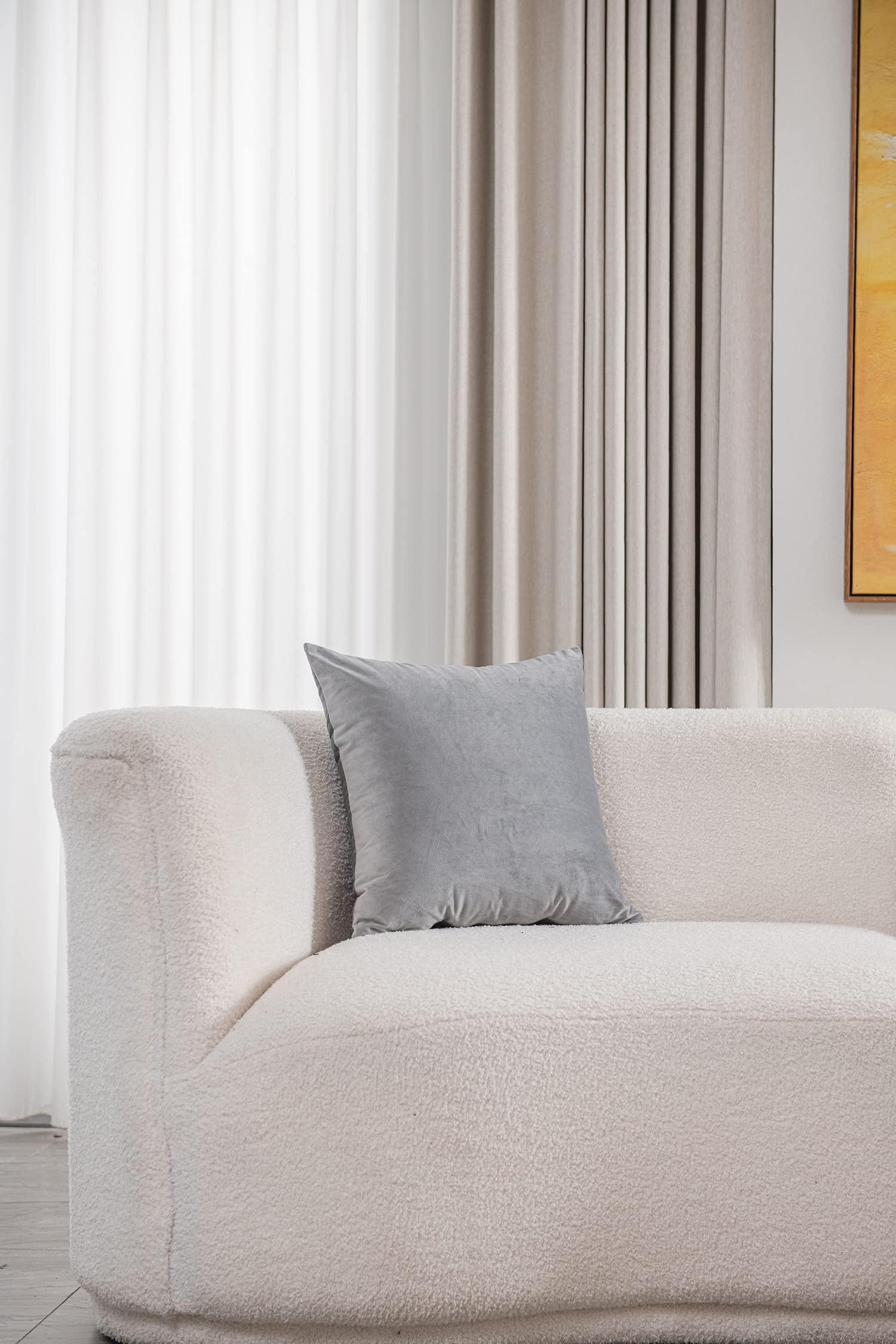 DEZENE Decorative Pillow Cases 20x20 Light-Grey: 2 Pack Cozy Soft Velvet Square Throw Pillow Covers for Farmhouse Home Decor