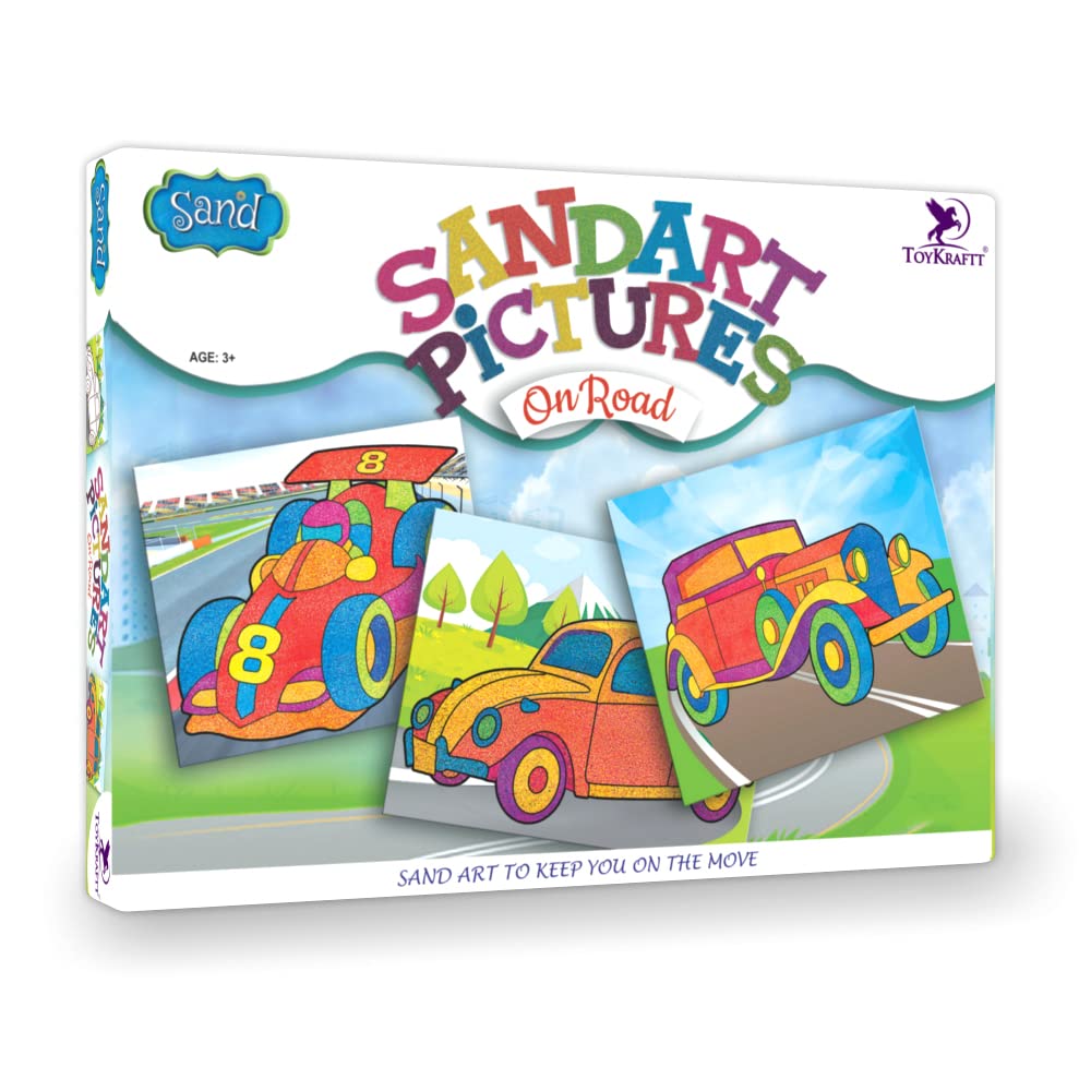 Toykraft: Sand Art Kit for Kids, Arts and Crafts Kits for Kids, Toddler Craft for 3-6 Years, Peel and Stick Activity - On Road Vehicles
