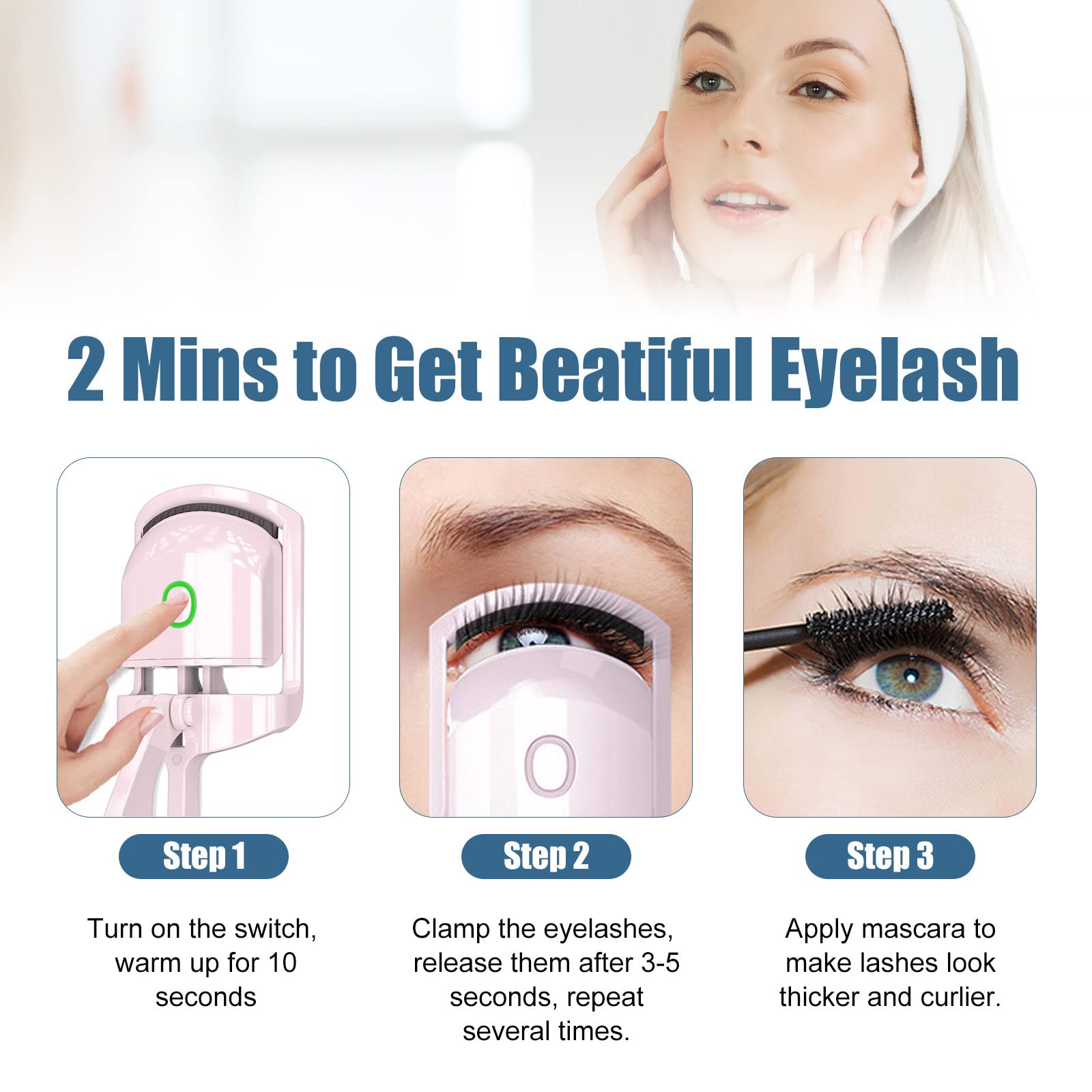 Heated-Eyelash-Curler Quick-Natural-Curling-Heated-Lash-Curler Long-Lasting-Electric-USB-Rechargeable-Curled-Eyelashes Last-All-Day Upgrade-Model