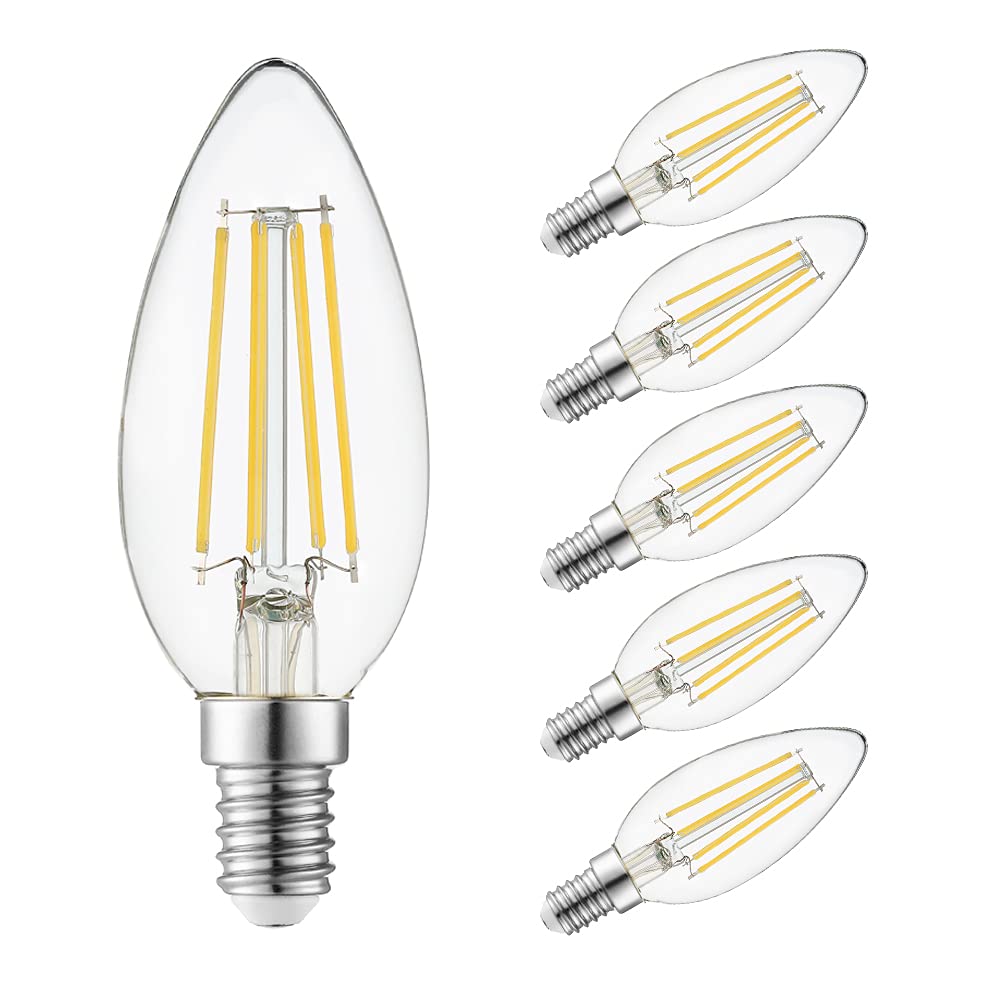fabuled B11 Dimmable Candelabra LED Light Bulbs,E12 Candelabra Base Led Bulbs,4.5Watts,40Watts Equivalent,Clear Glass Filament Bulbs, 2700K Warm White,6- Pack