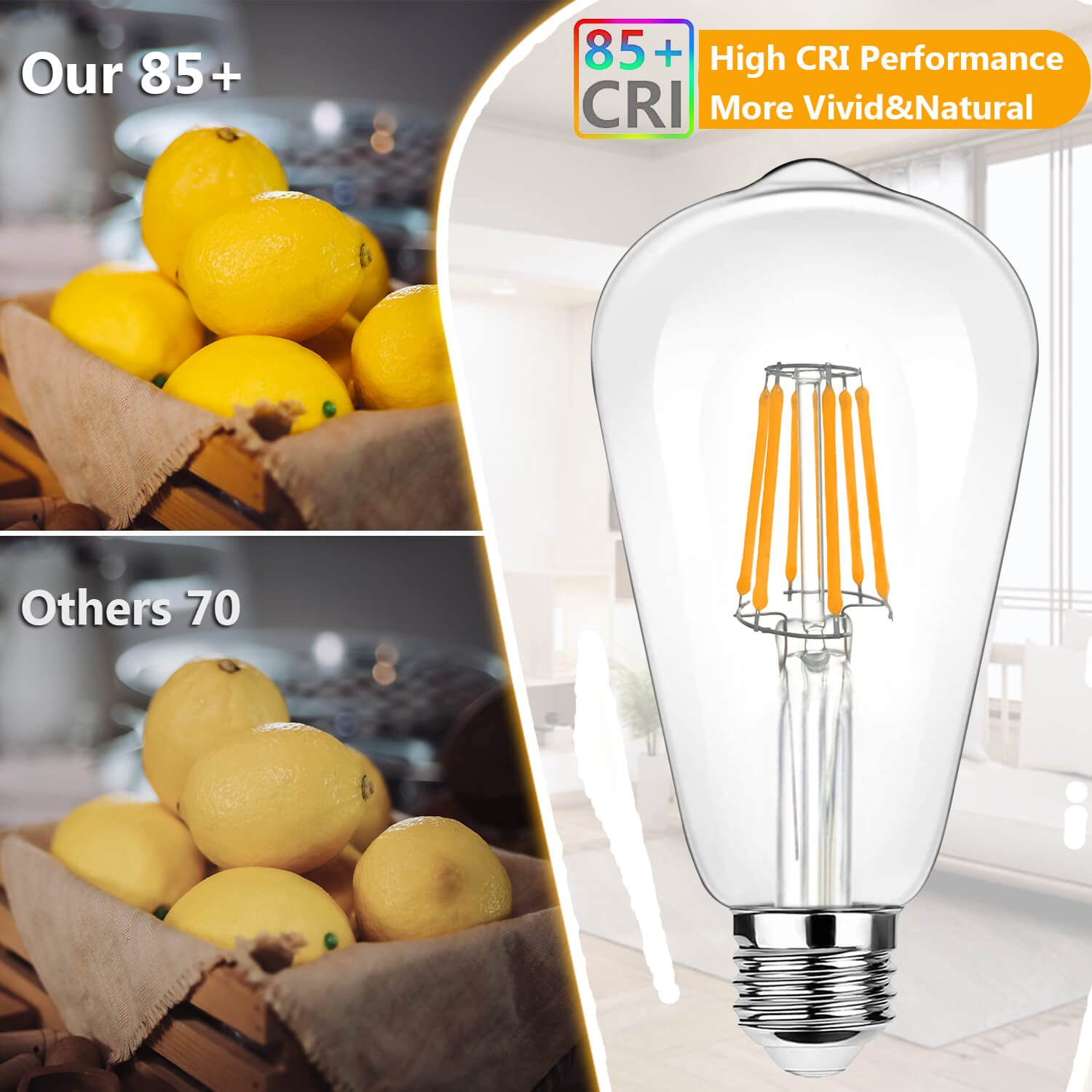E26 LED Bulb 60 Watt Equivalent Dimmable Edison Bulbs, 800 Lumens High Brightness with Clear Glass, Eye Protection LED 85+ CRI, ST64 ST19 ST21 Antique Light Decor Pack of 3 (2700K Warm White)