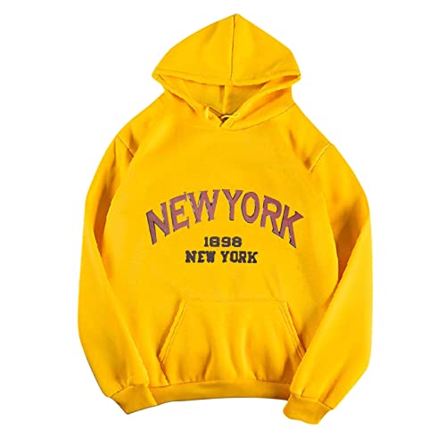 Hoodies For Women Y2K Fall Winter Pullovers Hooded Sweatshirt Tunic Trendy Sweatshirt With Drawstring Streetwear Outwear Yellow