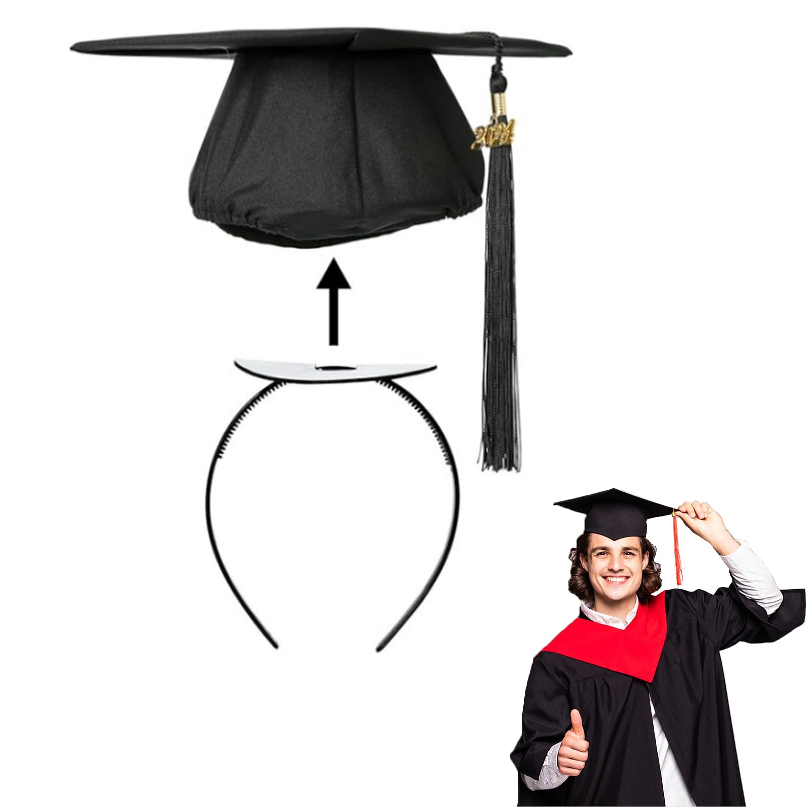 Graduation Cap Headband, Firm Anti-Fall Hairband for Graduation Cap, Hat Accessories for Graduates, Students(Graduation Cap Not Included)