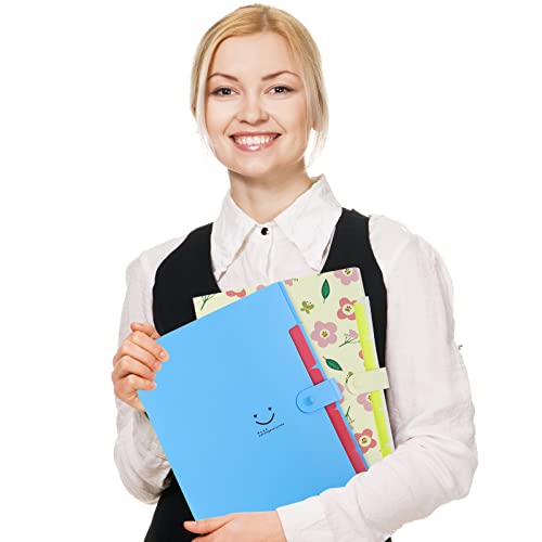 EOOUT 8pcs Expanding File Folder, A4 Cute Accordion Folders, Letter Size File Document Organizer with 5 Pockets, 64pcs Labels, for School and Office Supplies