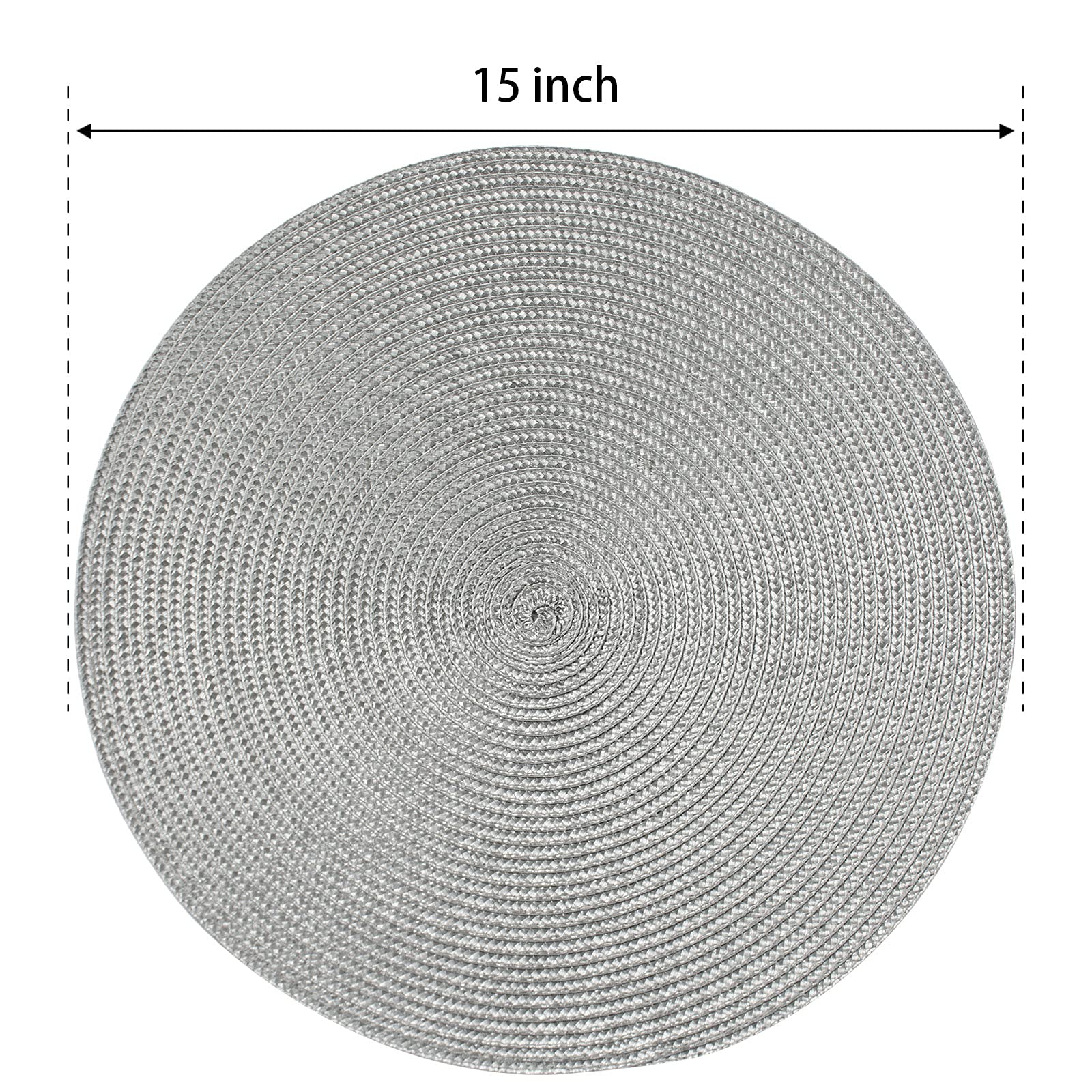 FunWheat Round Braided Placemats Set of 6 Table Mats for Dining Tables Woven Washable Non-Slip Place mats 15 inch for Spring (Grey, 6pcs)