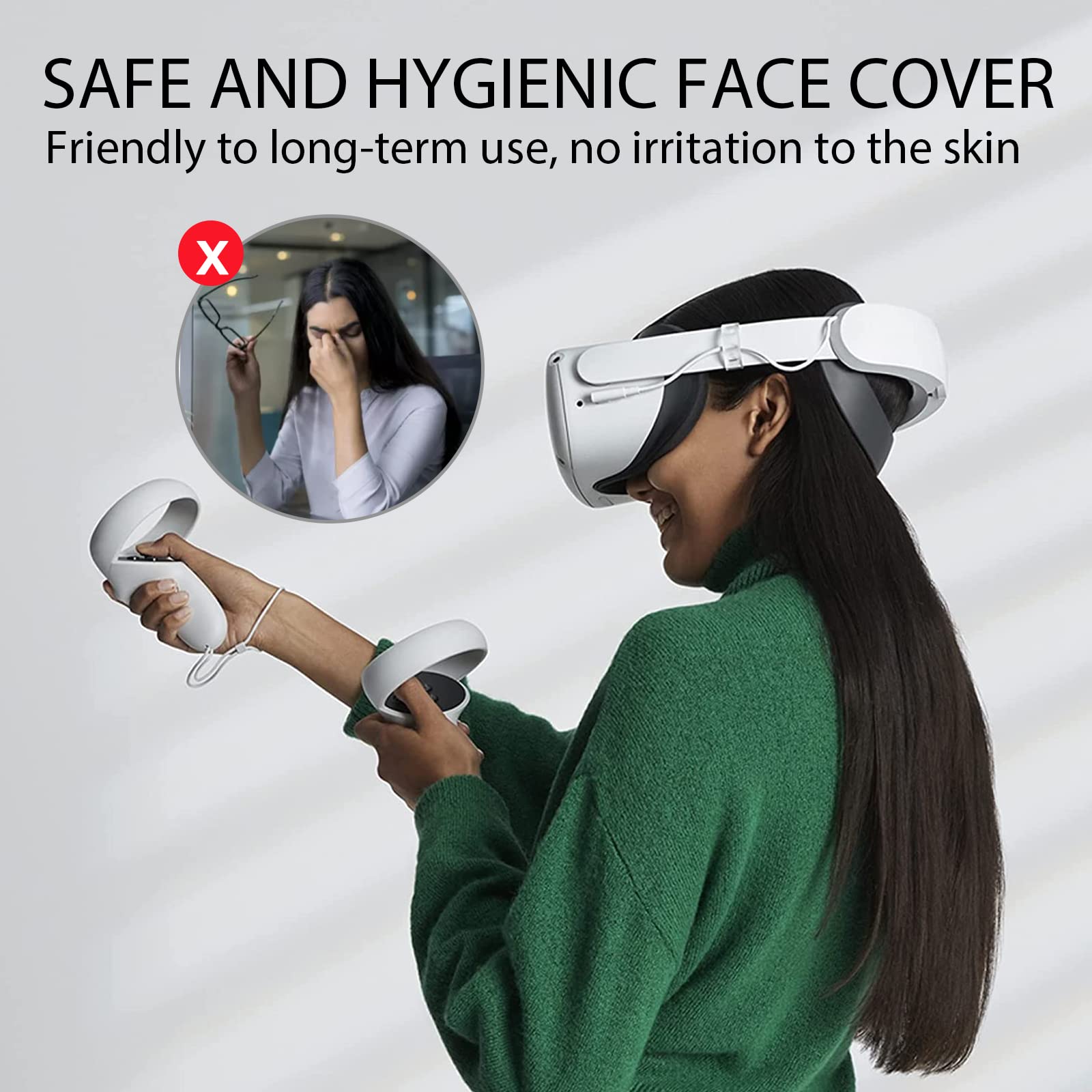 Face Cushion Cover Glasses Spacer: Lens Dust Protector for Oculus Quest 2 VR Headset Thumbstick Cap Anti Leakage Nose Pad 7 Pack PU Leather Foam Face Cover for Meta Quest 2