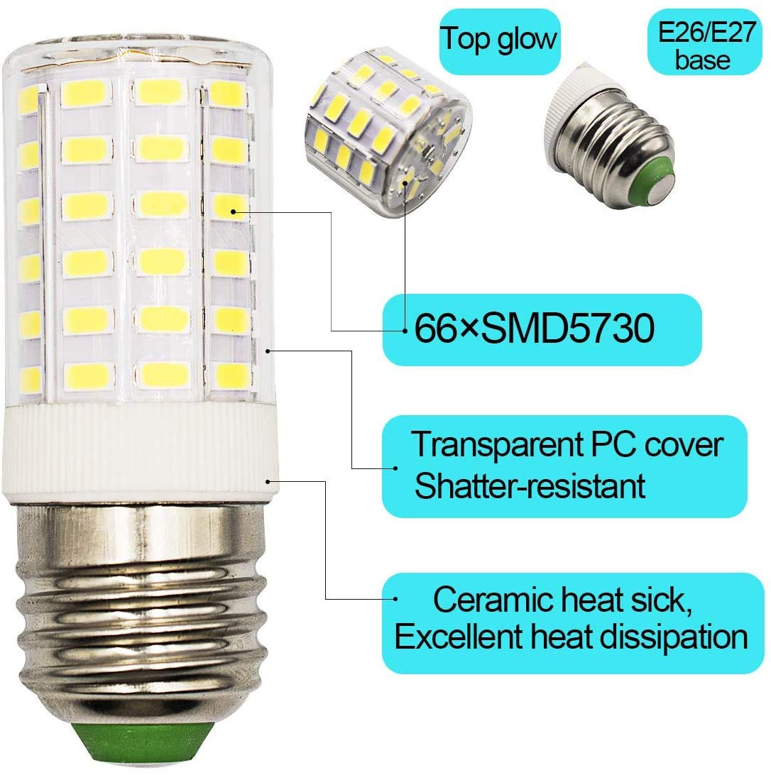 E26/26mm Big Medium Base Screw LED Refrigerator Light Bulb Appliance Bulb 7W (60W-70W Equivalent) Non-dimmable Cool White 6500K 1000 Lumen AC100V-265V Floor Lighting Decorative Corn Lamp Pack of 1