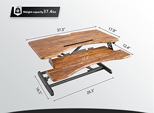 FEZIBO Standing Desk with Height Adjustable 37 Inches Standing Desk Converter Stand up Riser Tabletop Workstation Fits Dual Monitor Rustic Brown
