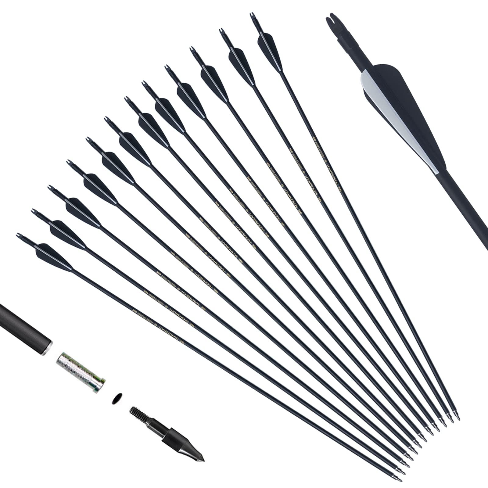 e5e10 30inch Fiberglass Practice Target Archery Arrows with Replaceable Arrowhead Spine 500 for Recurve and Compound Bow Hunting (Orange and White)