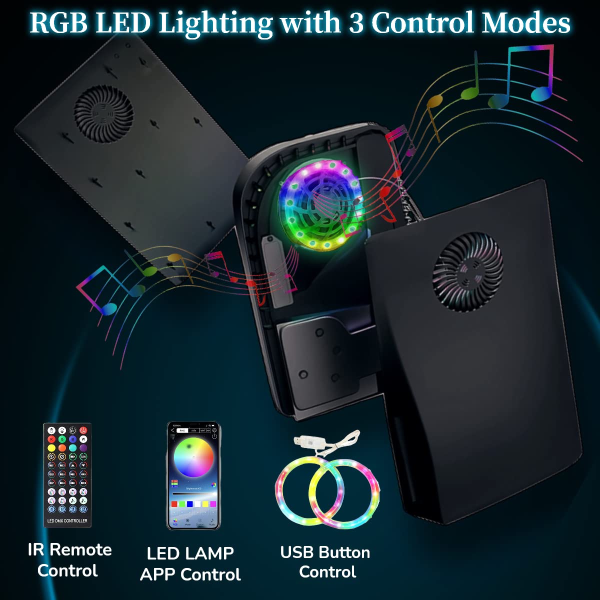 Face Plates for PS5 Console with RGB LED Light Strip, Replacement Shell Cove for PS5 Disk with Fan Vents, 3 Control Modes, 8 Colors, 400+ Lights Effects, Music Sync, ABS Hard Shockproof Anti-Scratch