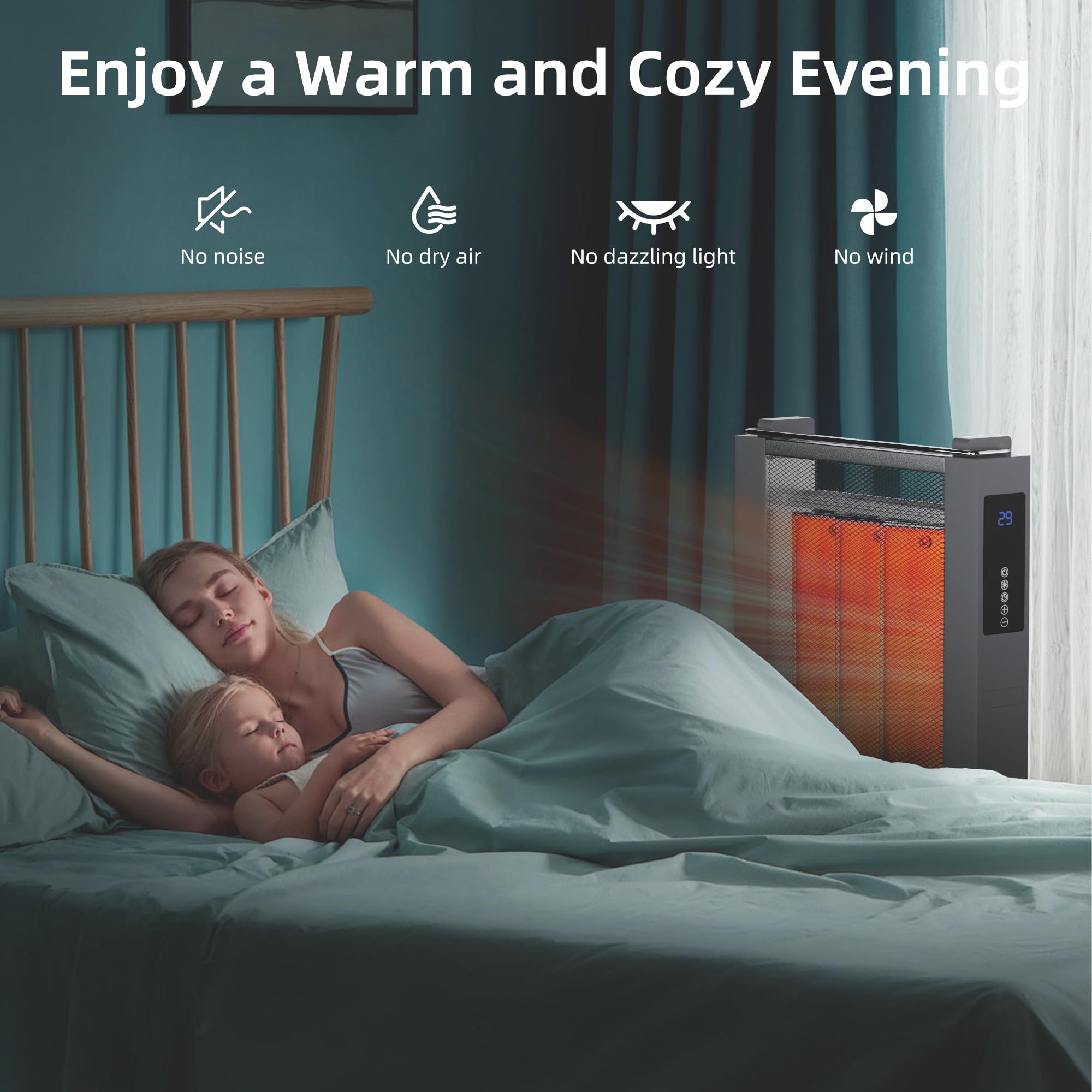 KEGIAN Space Heater,1500W Whole Room Heater for Indoor Use, Portable Electric Heater,Remote Control,12h Timer, Adjustable Thermostat, Convection Panel Heater for Large Room Office Garage (25 Inch)