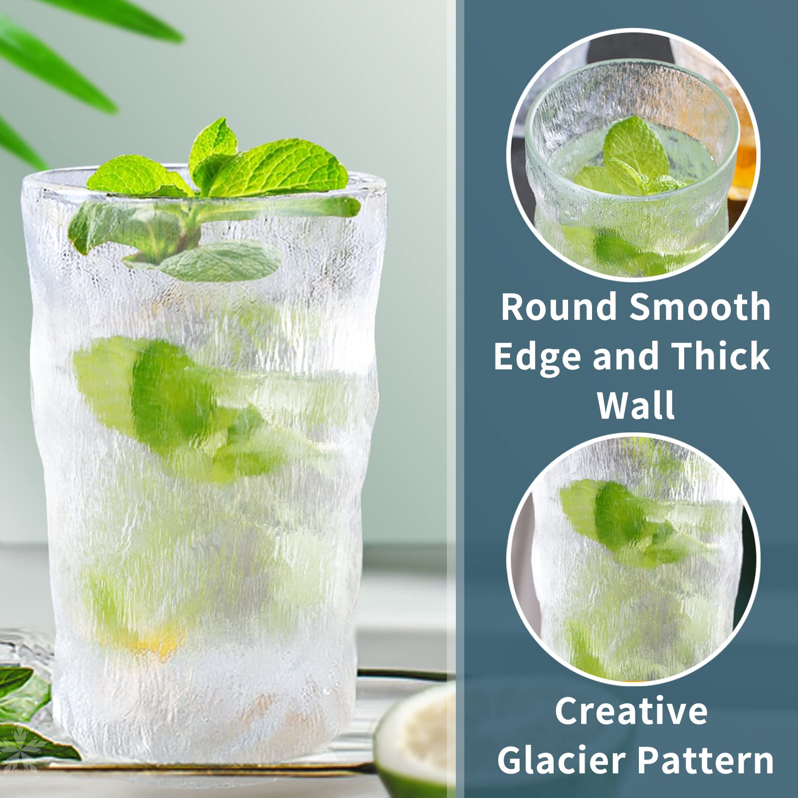 INFTYLE [Gift Set] Drinking Glasses Set of 6 Highball Glass Cups 12oz Premium Quality Glassware Set for Water, Juice, Cocktails, Wine, Beer, and Whiskey Dishwasher Safe