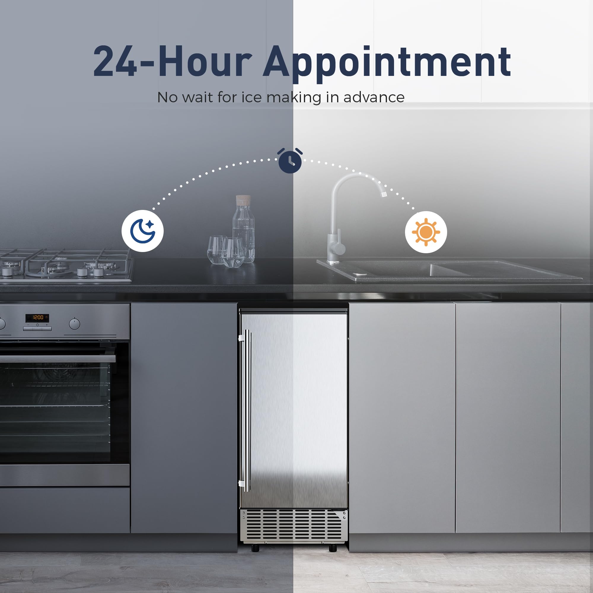 ICEVIVAL Commercial Under Counter Ice Maker Machine, 80Lbs/Day with 24lbs Ice Storage, Built-in Drain Pump/Automatic Cleaning/Timing Setting/Smart LCD Panel, Ideal for Both Home and Commercial Use