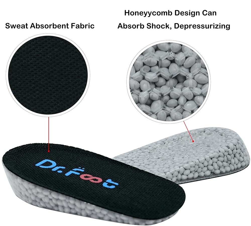 Dr. Foot's Height Increase Insoles, Heel Cushion Inserts, Heel Lift Inserts for Leg Length Discrepancies (0.6" Height, Black)