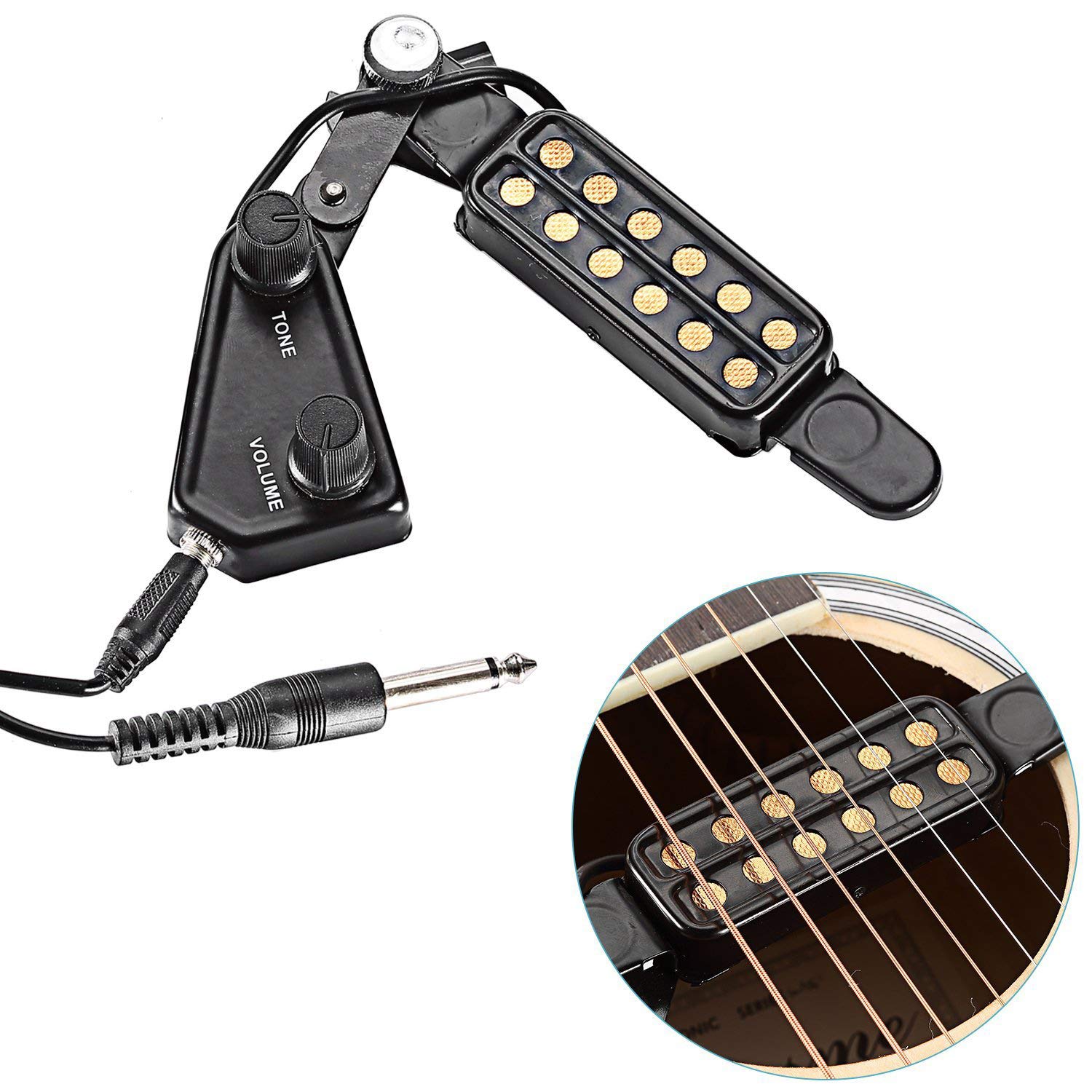 TraderPlus 12 SoundHole Guitar Pickup Acoustic Electric Transducer for Acoustic Guitar Magnetic Preamplifier with Tone and Volume Control, Cable Length 10 ft