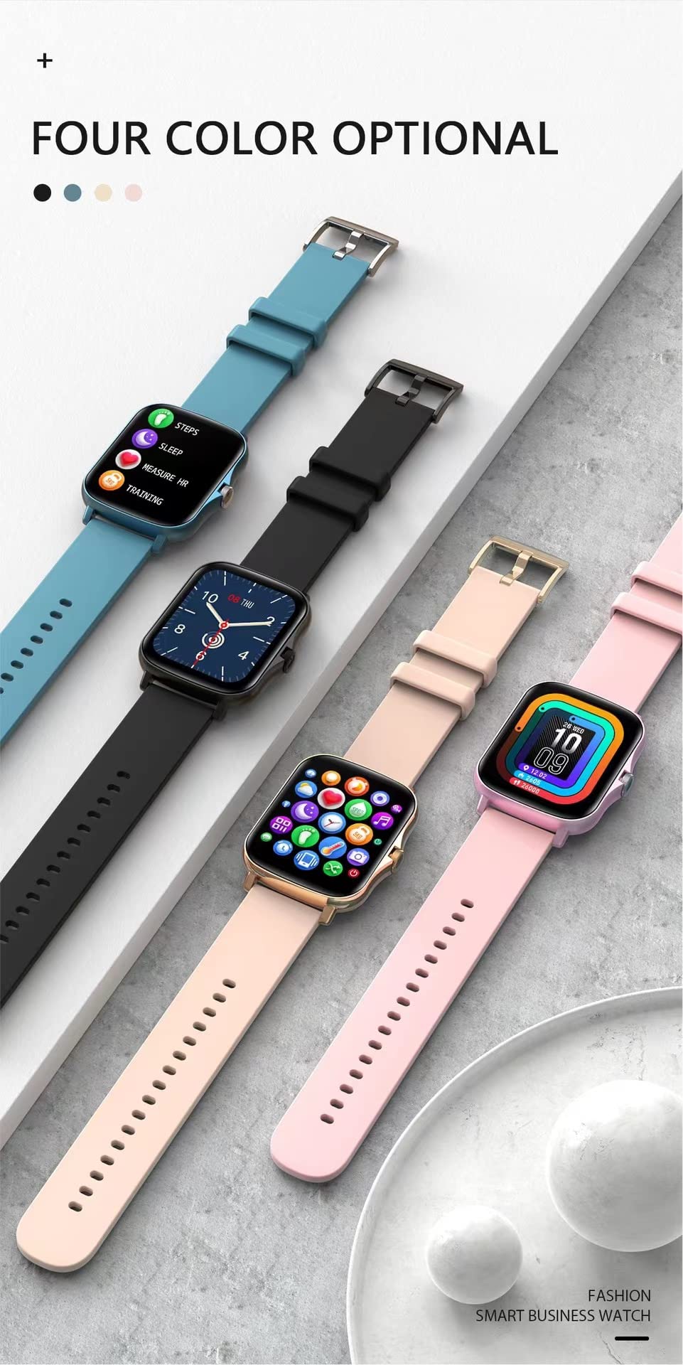 Multifunctional Bluetooth Calling Casual Smartwatch 1.7" IPS Full Touch Screen Metal Casing Custom Interface Heart Rate Blood Pressure and Sleep Detection Available for IOS&Android System (Black)