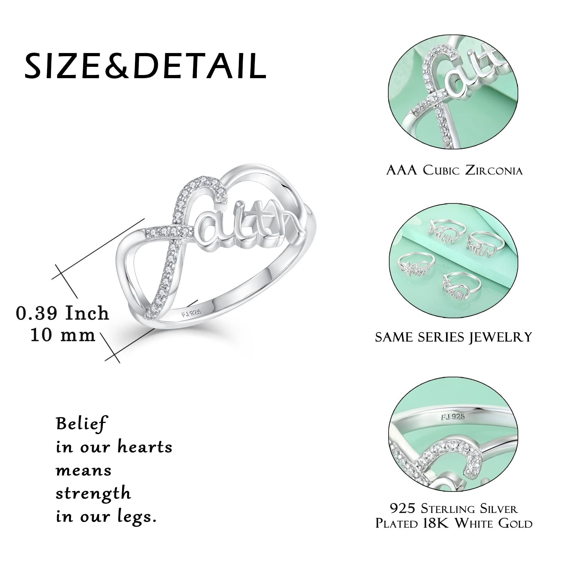 FJ Infinity Faith Ring For Women Sterling Silver Christian Ring Jesus Jewelry (Size 11)