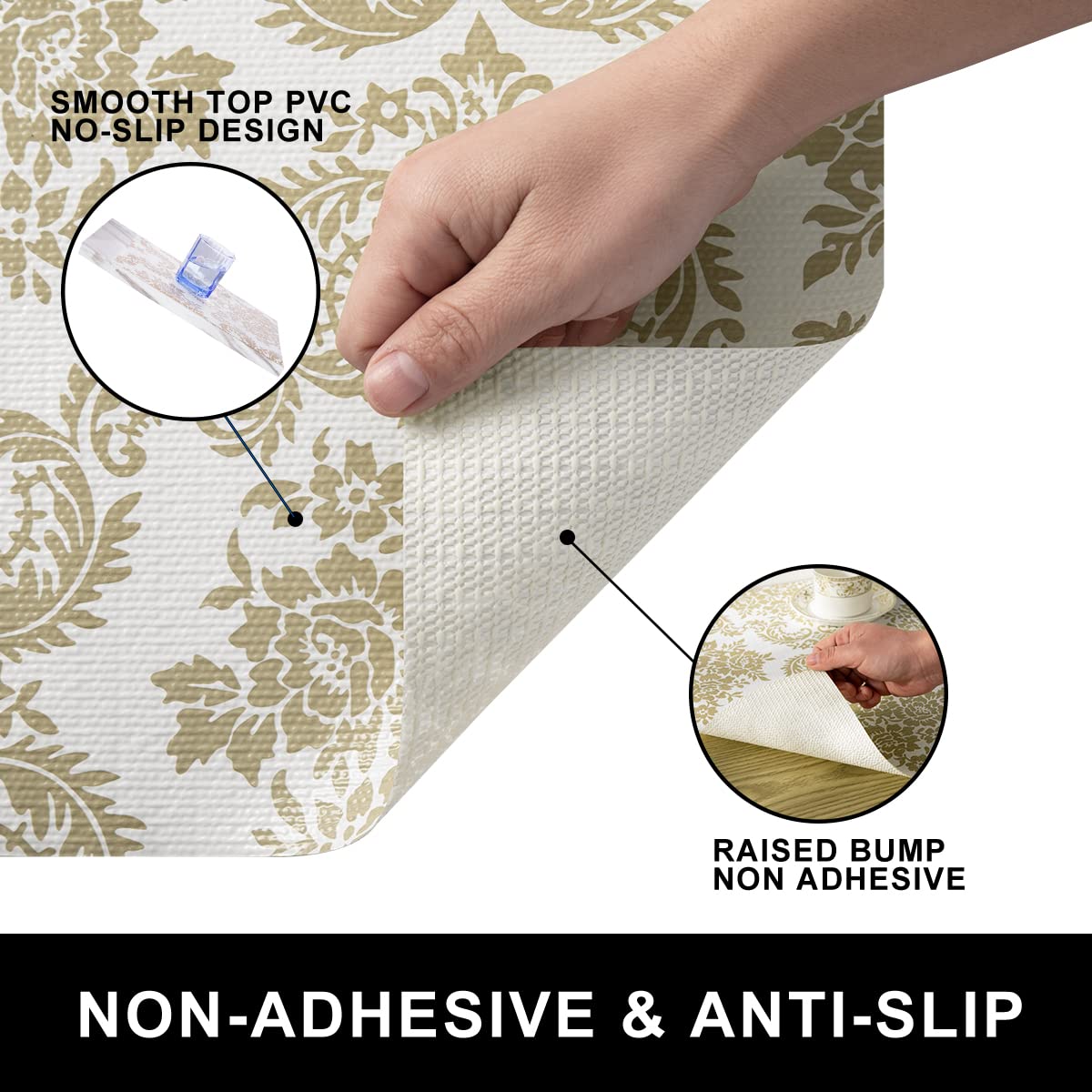 DwellAid Shelf Liner for Kitchen Cabinets Non Adhesive 18inx8ft Gold Kitchen Drawer Liner, Waterproof Shelf Liner Durable Anti-Slip for Kitchen Cabinets Shelf Liner Oil-Proof