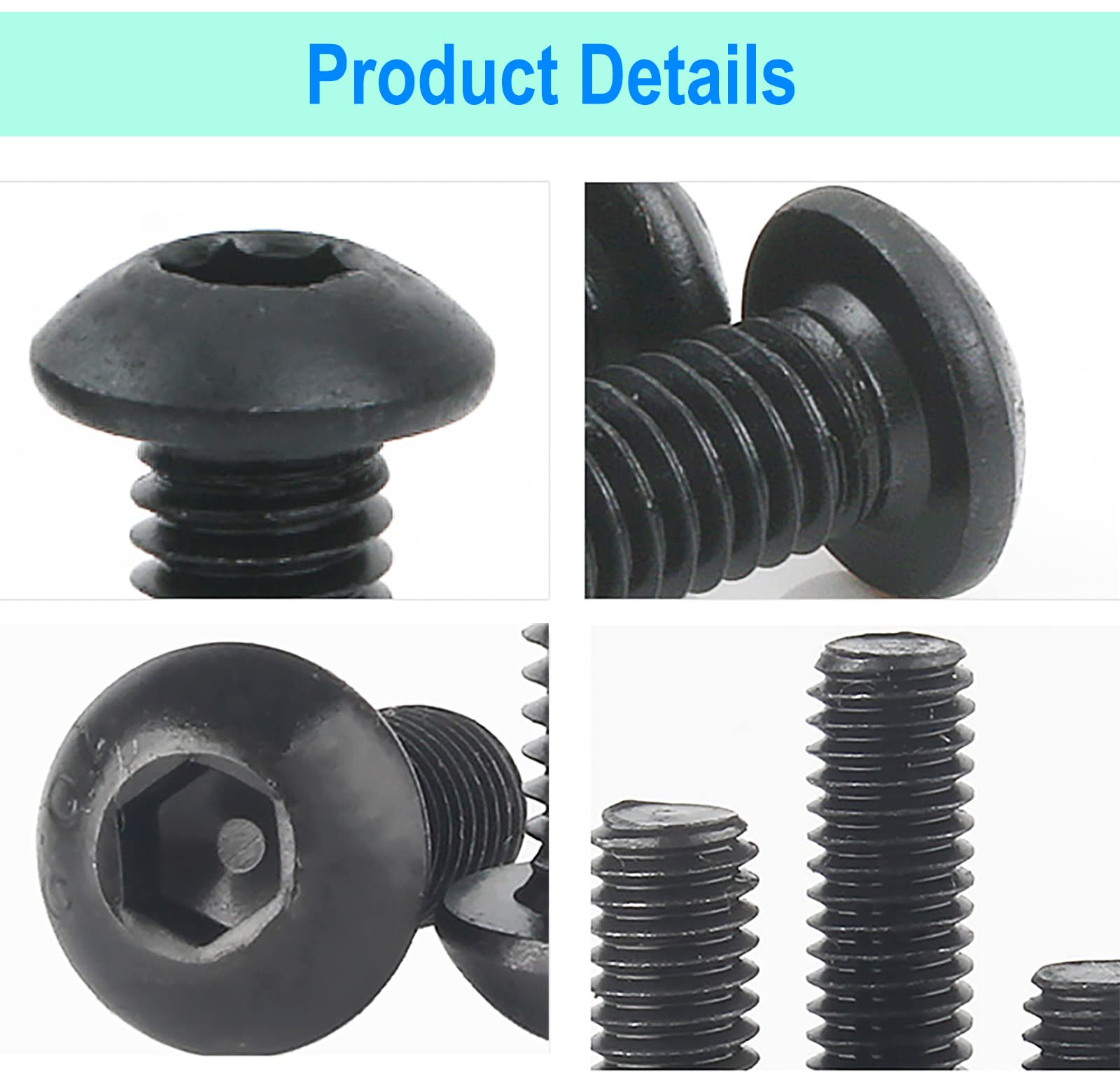 HanTof 125PCS Button Head Hex Socket Cap Screws Bolts, Black Grade 10.9 Alloy Steel, Metric M3 x 8/12/16/20/25mm Allen Head Hex Socket Drive Machine Screw Set with Hex Key, Fully Threaded Pitch: 0.5mm
