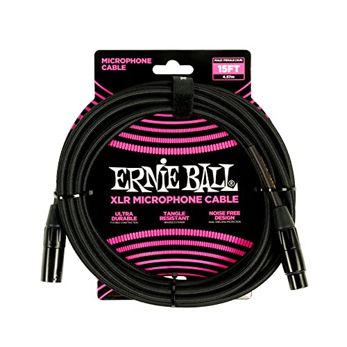 Ernie Ball Braided XLR Mircrophone Cable, 15ft, Black (P06391)