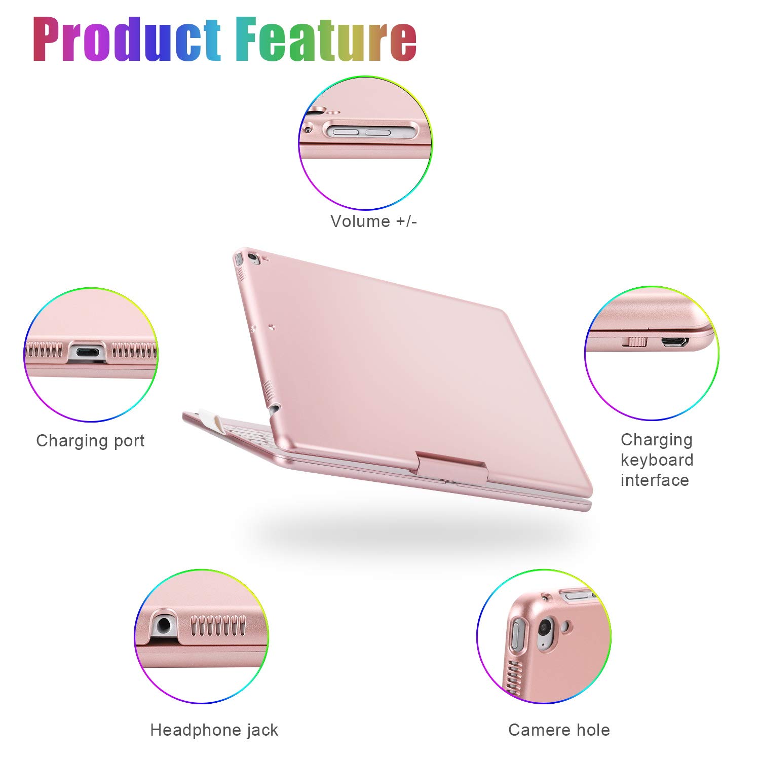 iPad Keyboard Case 9.7 for iPad 2018 (6th Gen) - 2017 (5th Gen) - iPad Pro 9.7- iPad Air 2/Air 1 - Backlit 10 Colors Light - Wireless Keyboards Auto Sleep/Wake iPad Case with Keyboard - Rose Gold