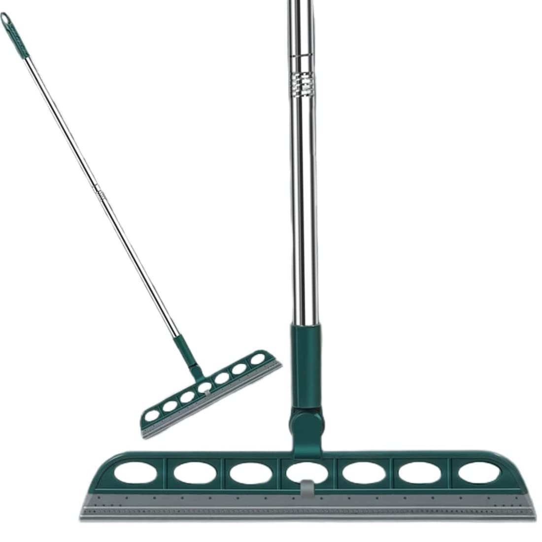 Magic Broom Sweeping Brush Multifunction Magic Broom Sweeper, Squeeze Silicone Broom Sweeping, Detachable Floor Squeegee Glass Wiper for Bathroom Window Bathroom Kitchen Tile Cleaning (Dark Green)