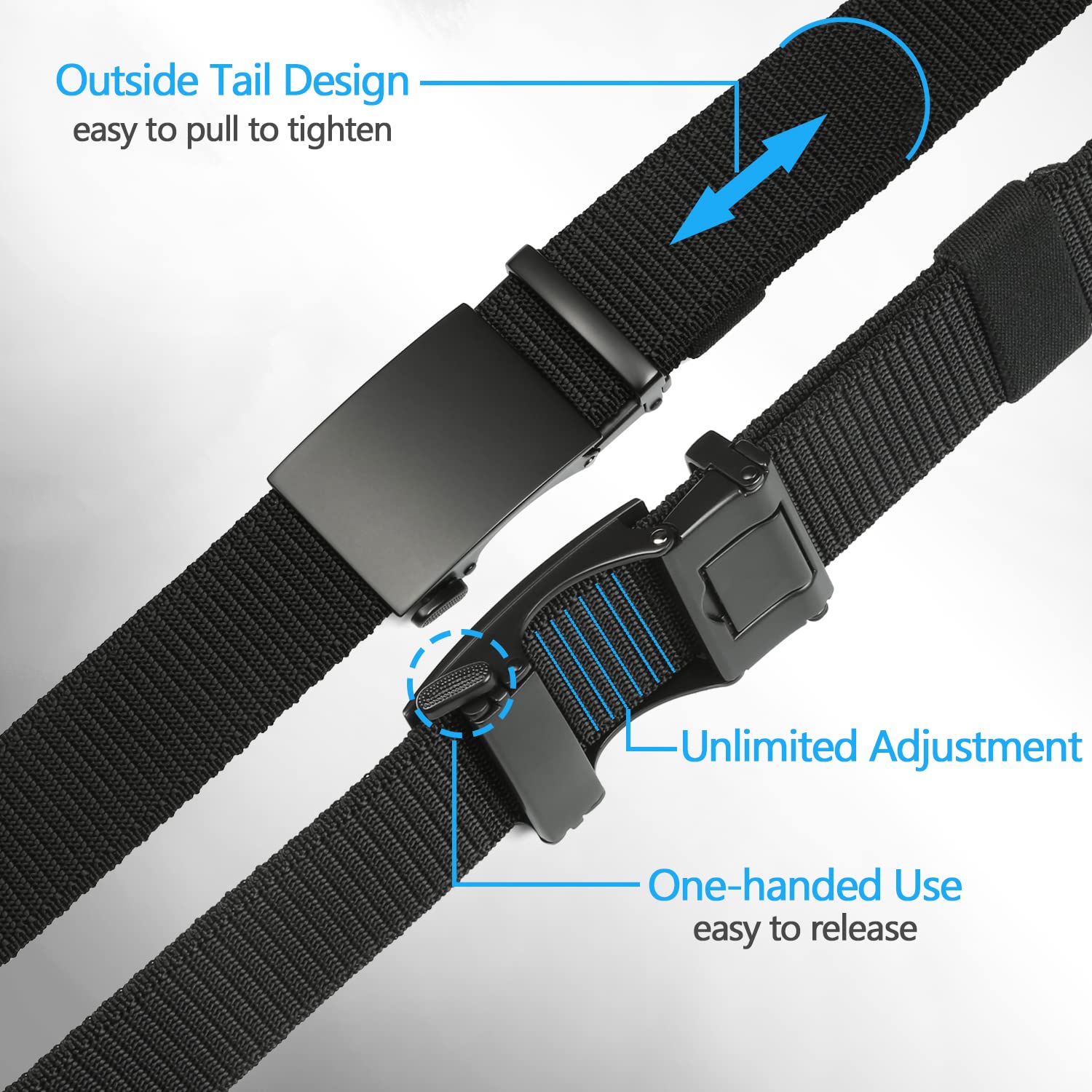 Drowsmen Mens belt, Elastic Stretch Golf ratchet Belt 1 3/8",2 Pack Nylon Belt,Casual nylon belt Adjustable Trim to Fit (Navy Blue Nylon belt, 38β-48β Waist Adjustable)