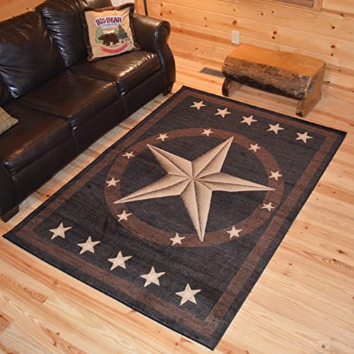 Rustic Lodge, Texas Star Area Rug, 2'3" W x 7'7" L, Black 3683