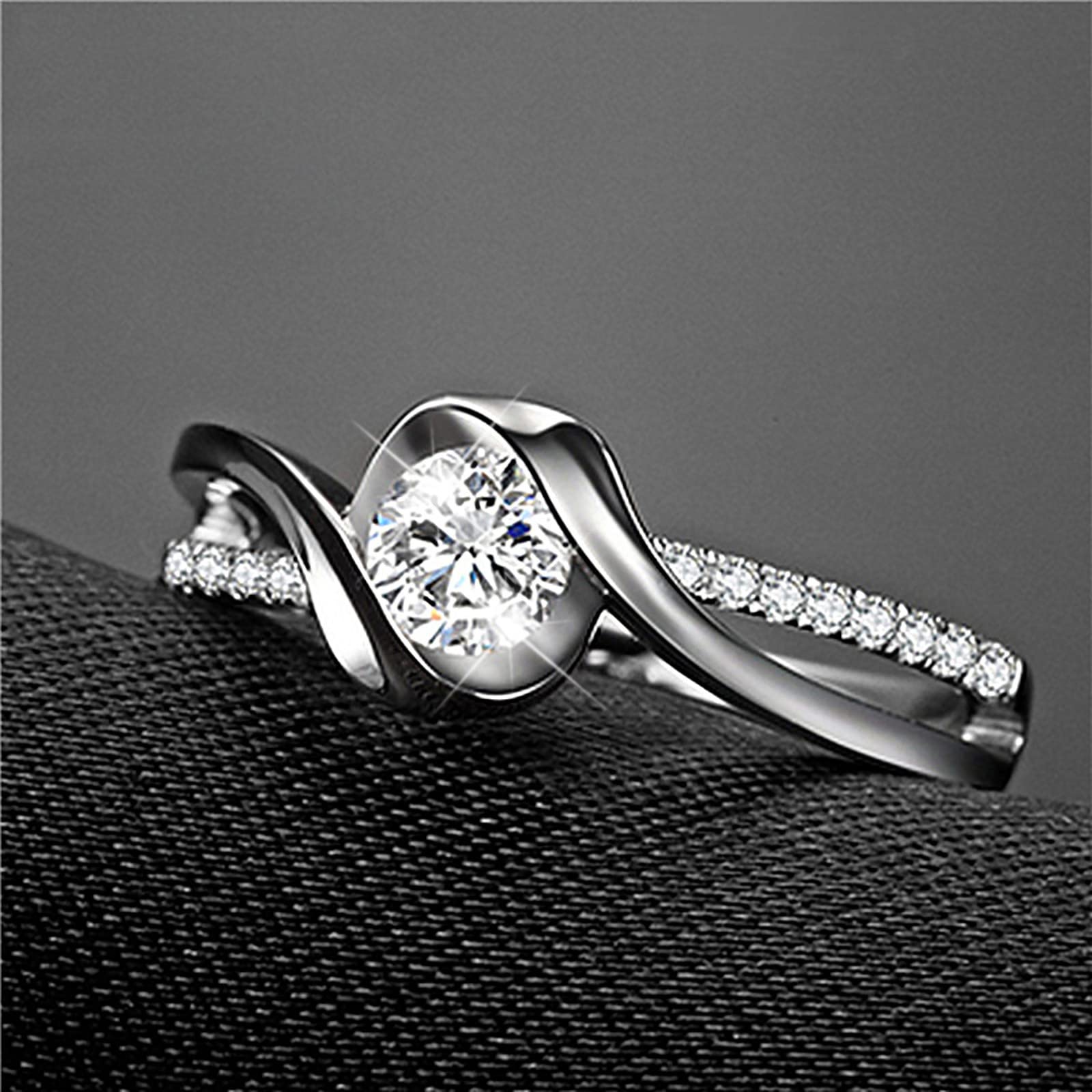 Fashion Simulated Diamond Ring Set for Women Inlaid Zircon Engagement Ring Bride Wedding Band (Silver, 8)