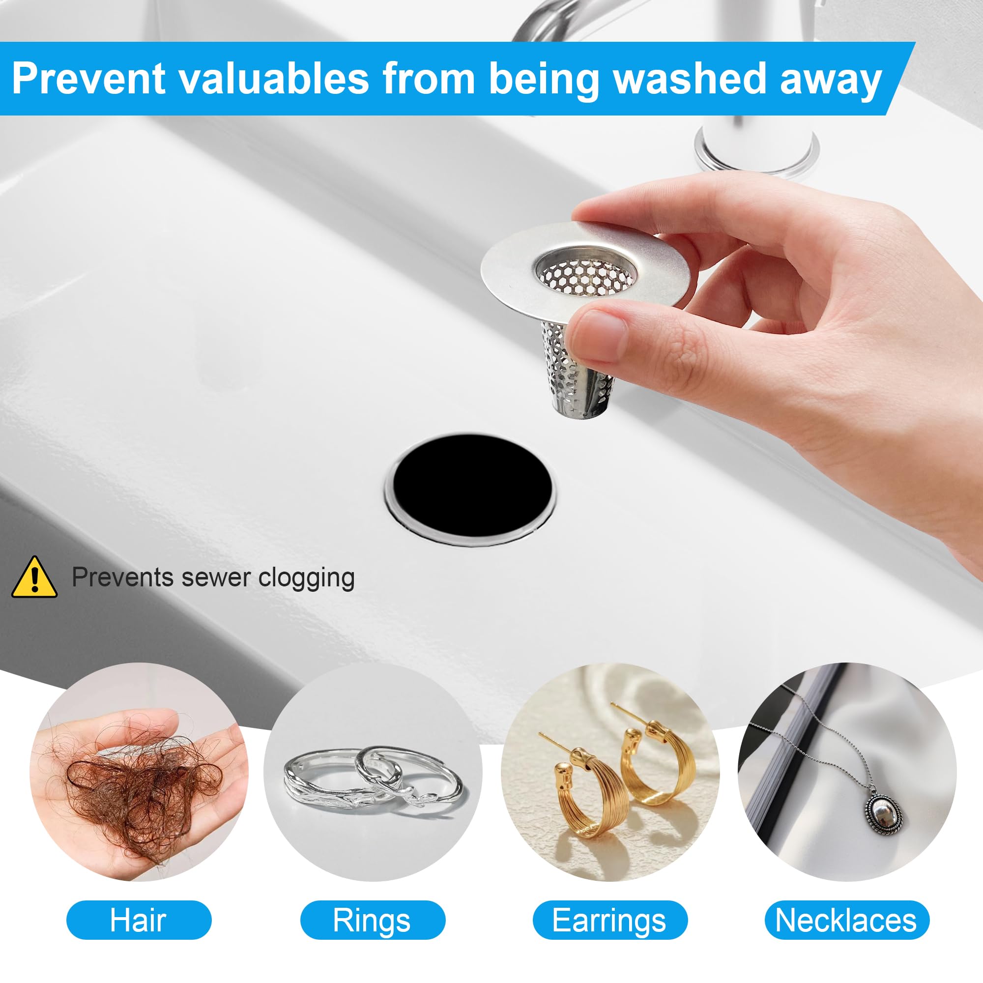 Kaemi 6 Pcs Bathroom Sink Drain Strainer for 1.2"-1.6" Drain Hole, Premium 304 Stainless Steel Small Conical Porous Bathtub Sink Hair Catcher